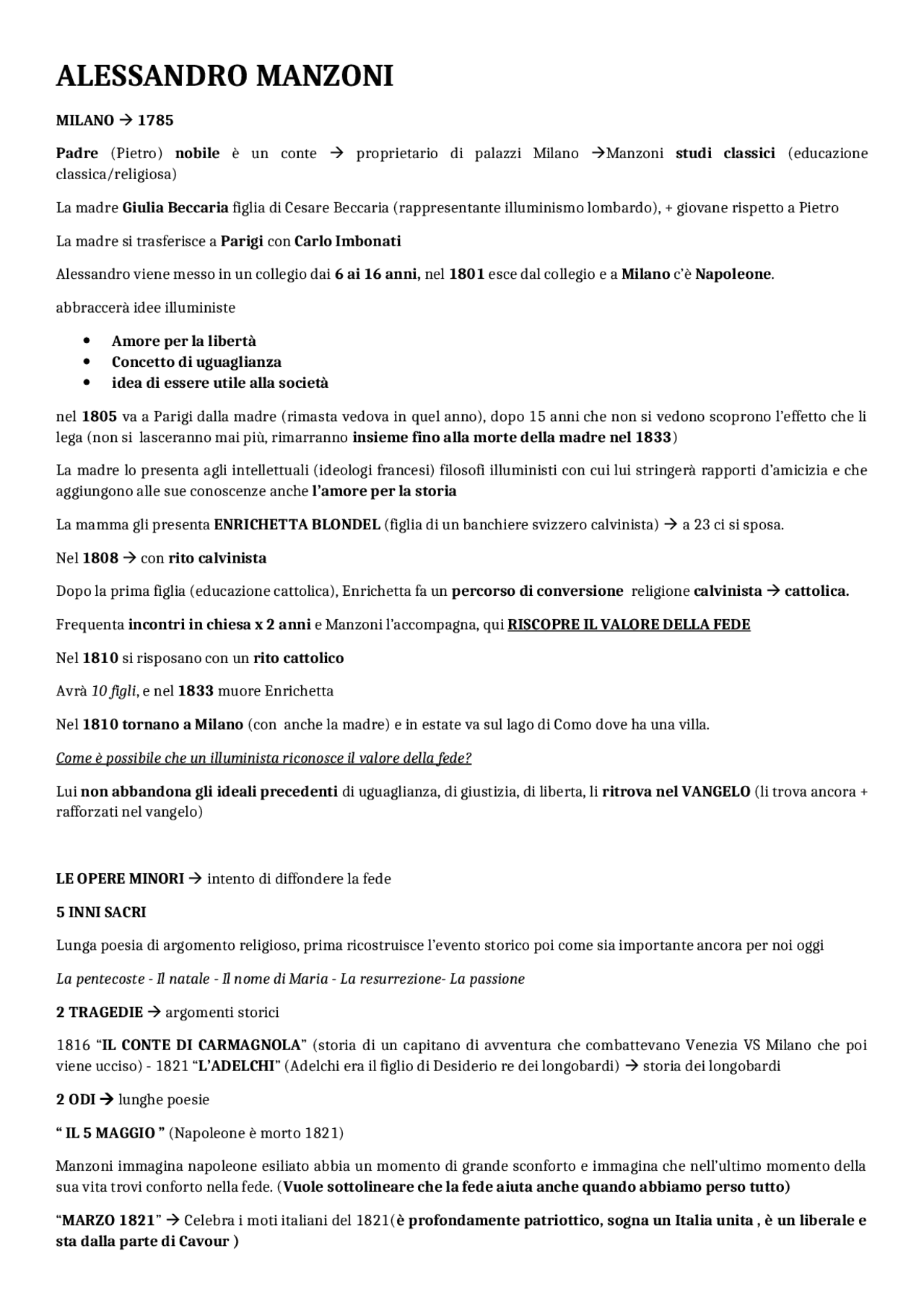 Alessandro Manzoni Riassunto Docsity