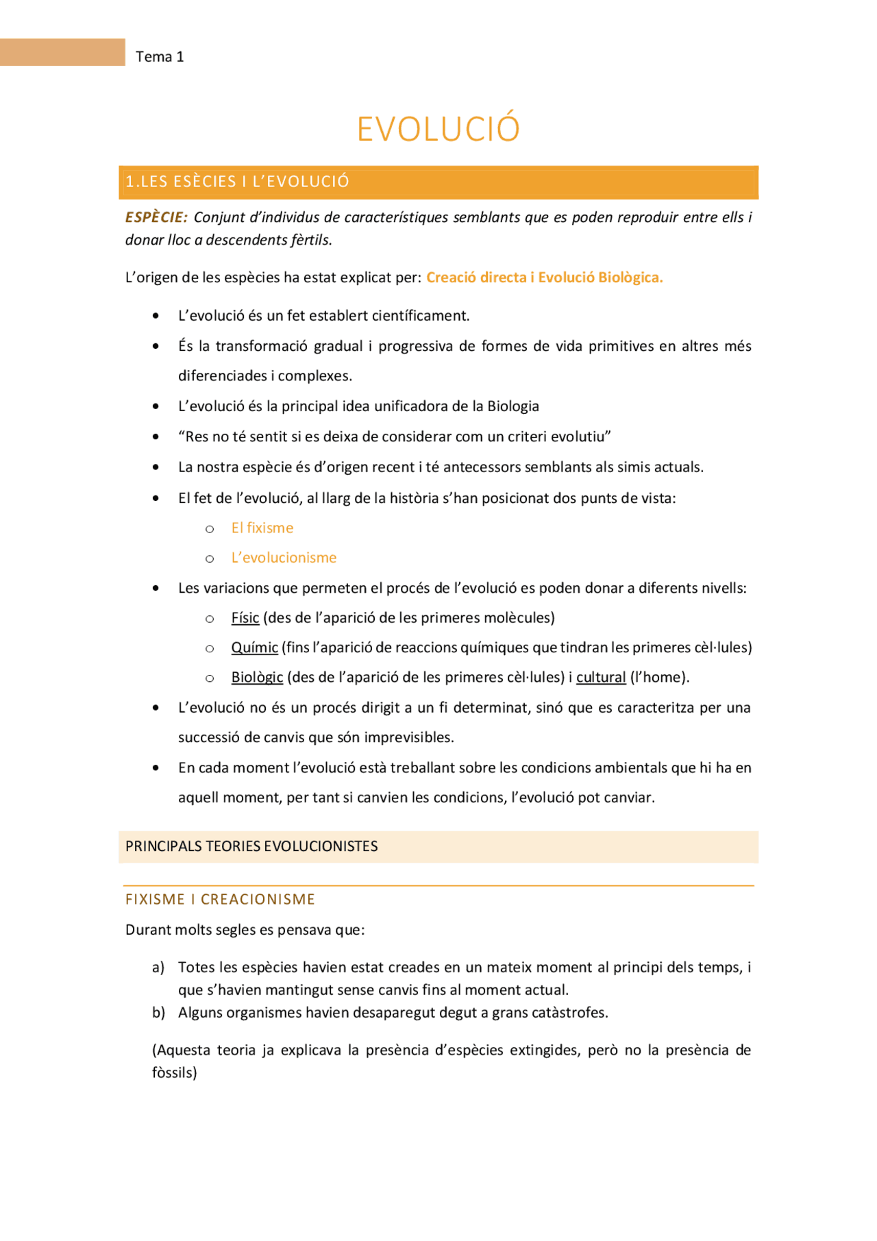 Resum Evolució Biologia Selectivitat Docsity