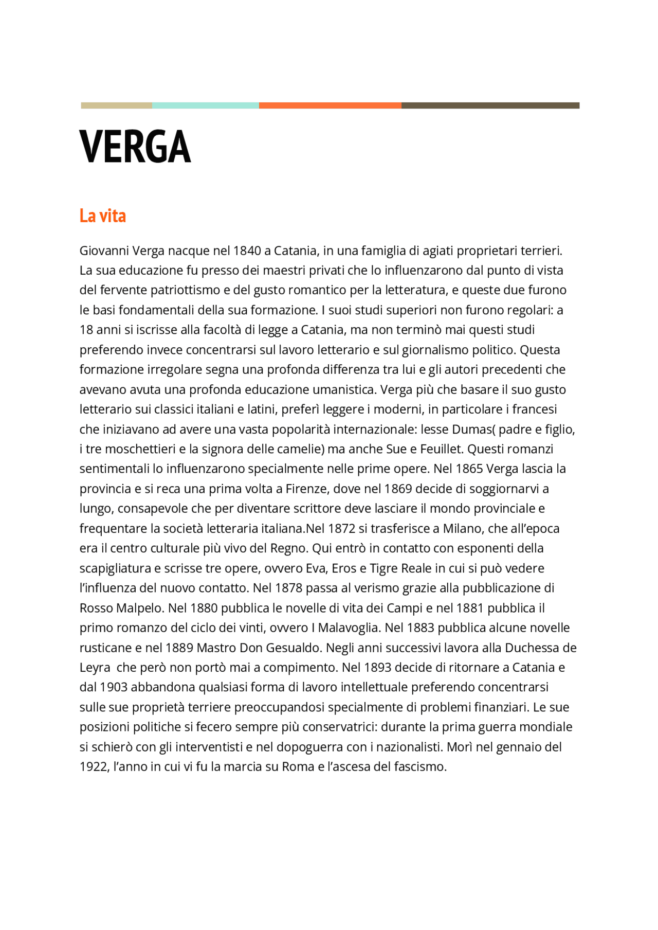 Riassunto Semplice Su Verga Docsity