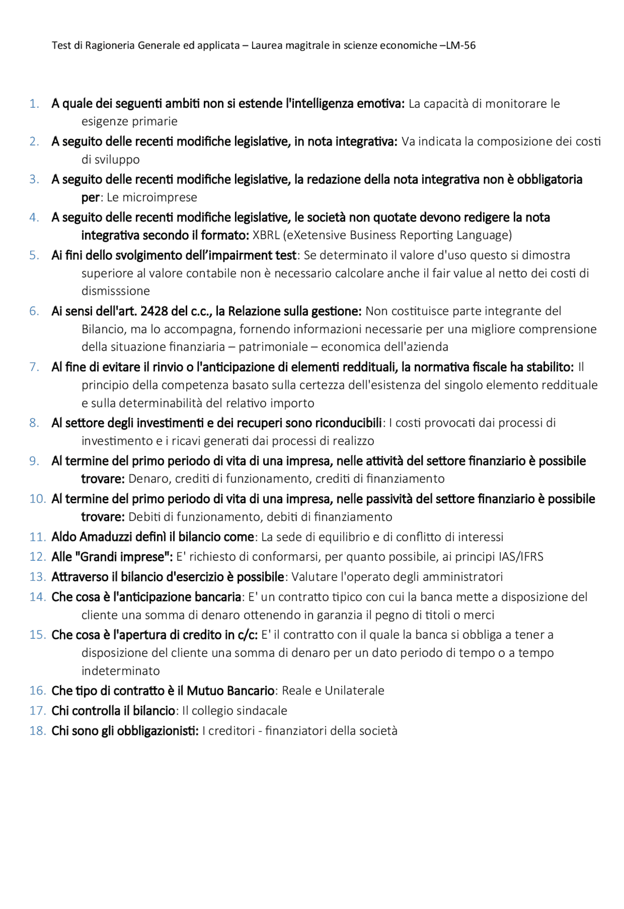 Ragioneria Applicata Test Docsity