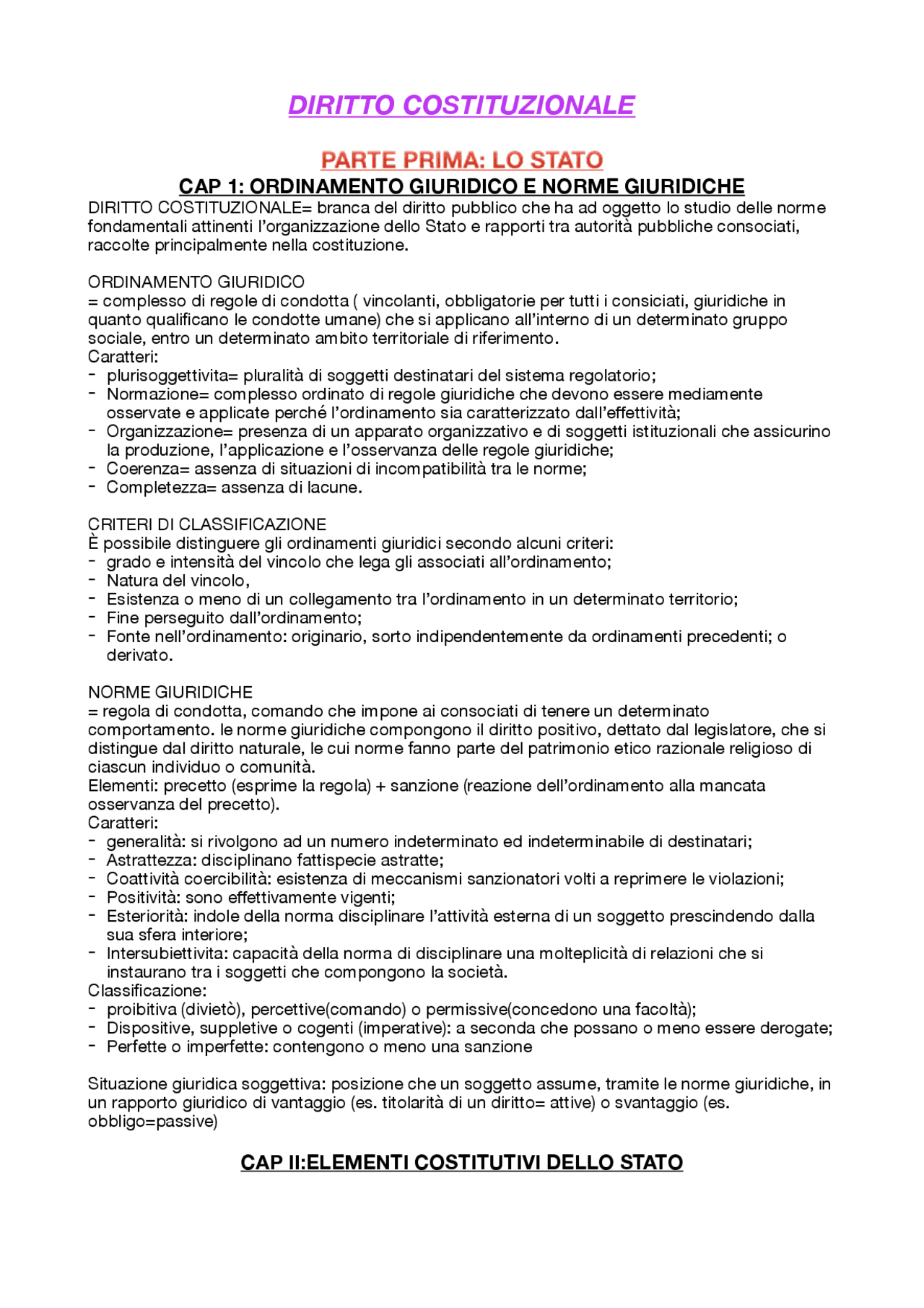 Riassunti Compendio Diritto Costituzionale Docsity