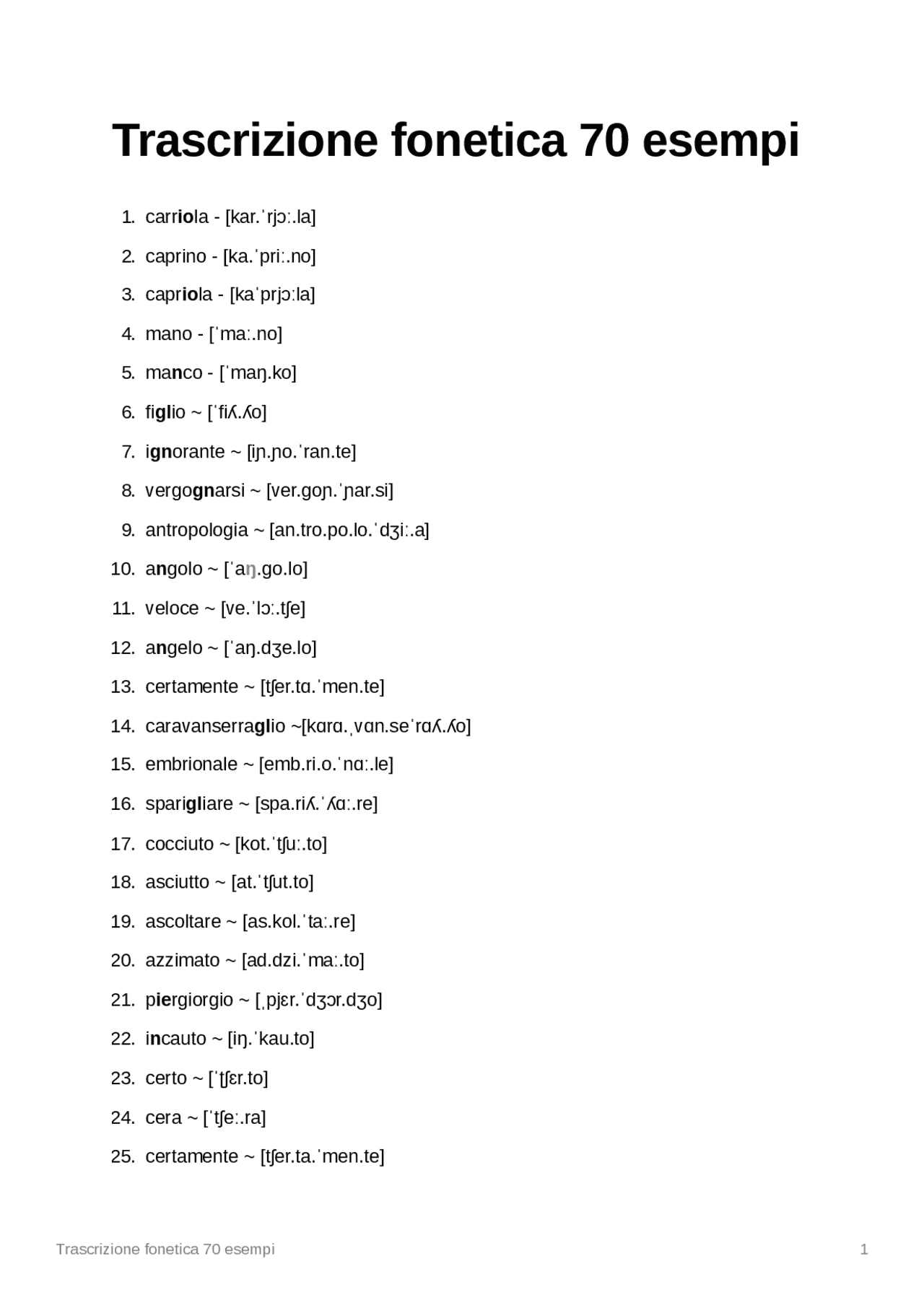 Trascrizione Fonetica 70 Esempi Docsity