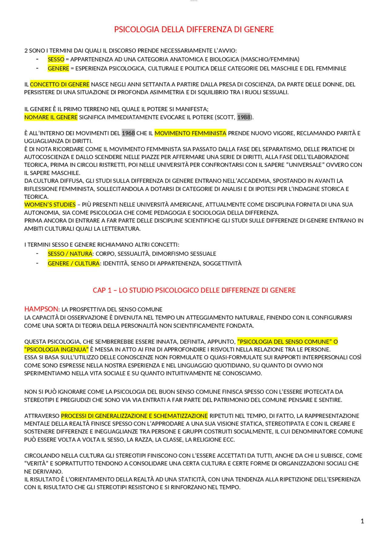Psicologia Delle Differenze Di Genere Docsity