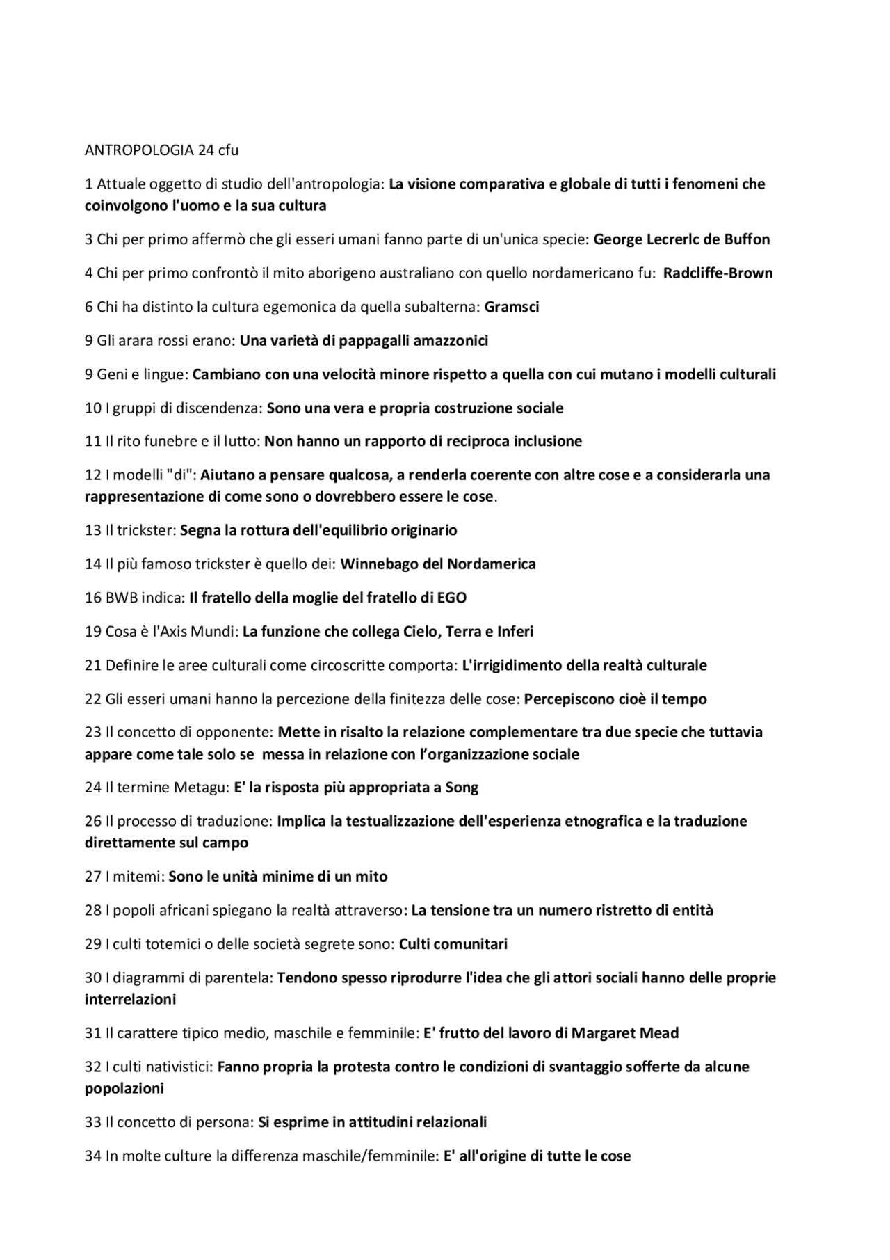 Risposte Antropologia 24 Cfu Docsity