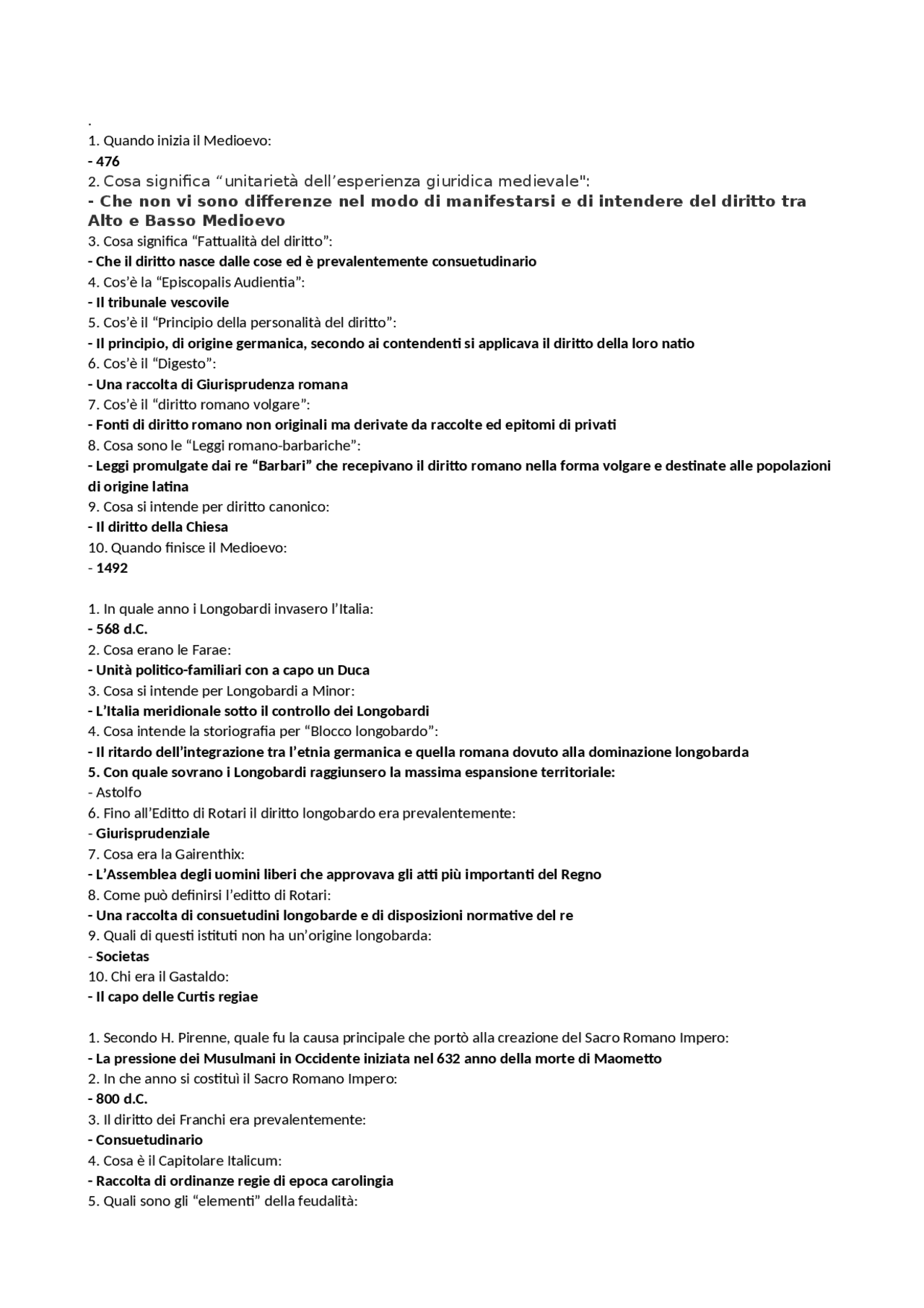 Quiz Storia Del Diritto Medievale E Moderno Prove Desame Di Storia