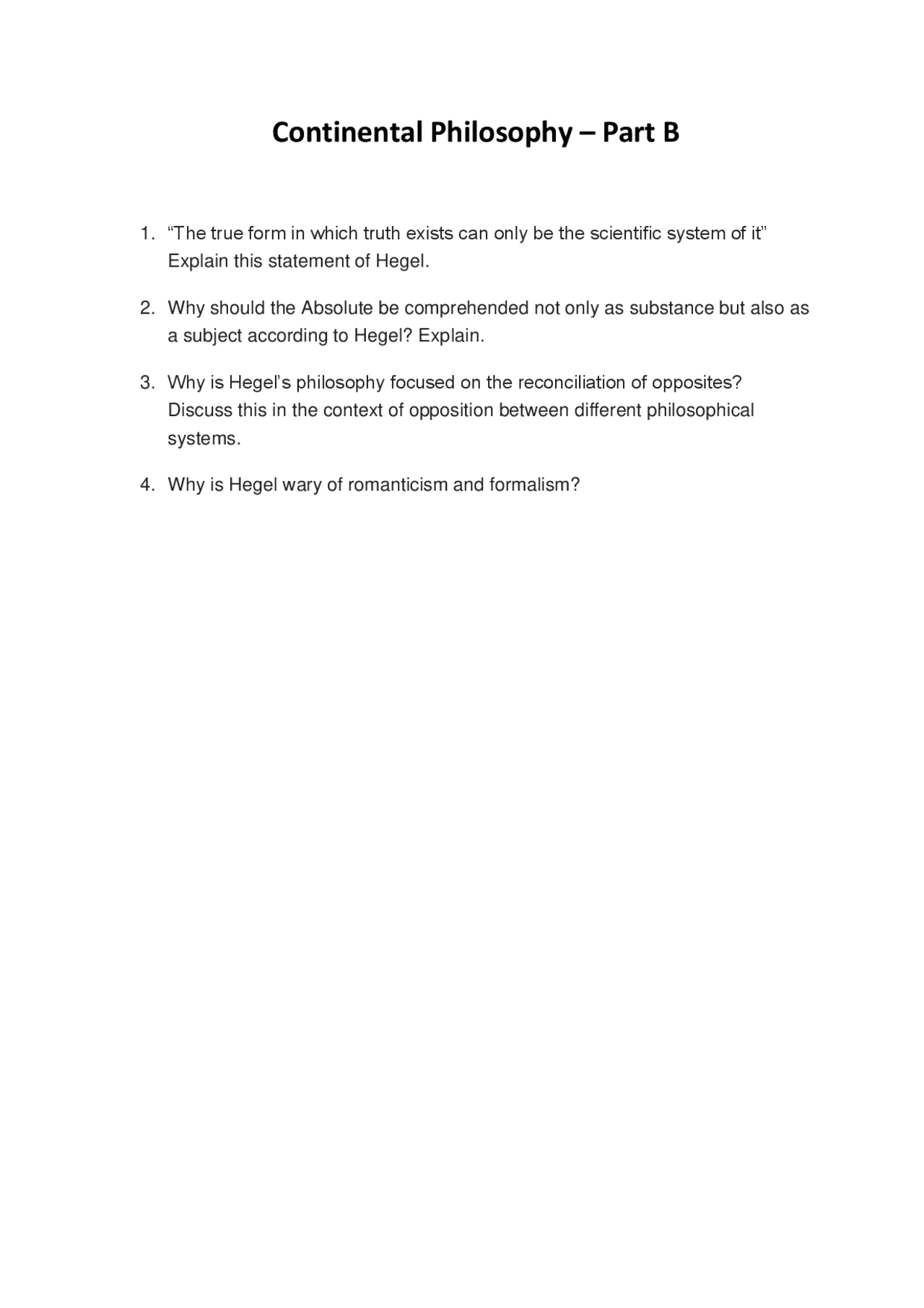 Continental Philosophy Internal Assessment Semester 3 Docsity
