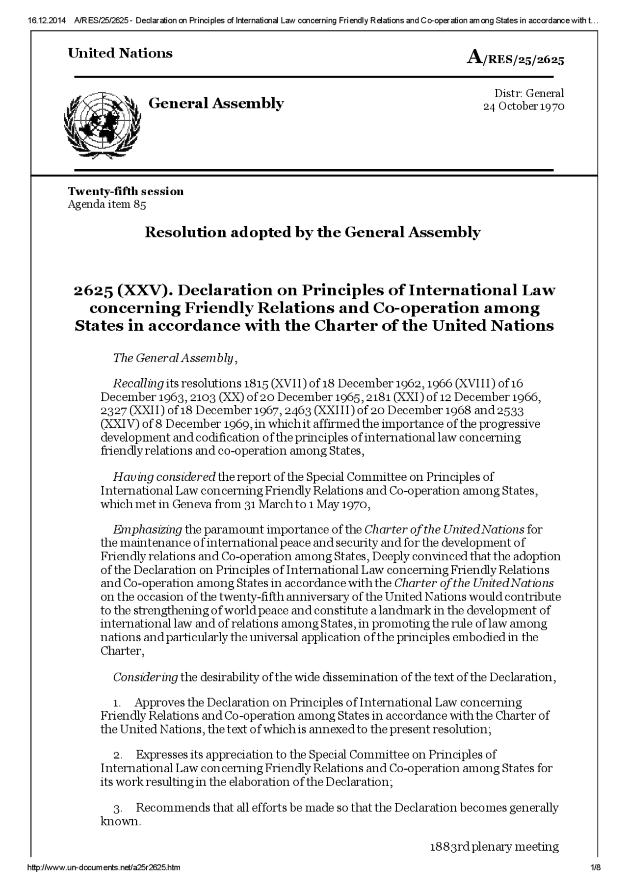 Declaration on Principles of International Law concerning Friendly ...