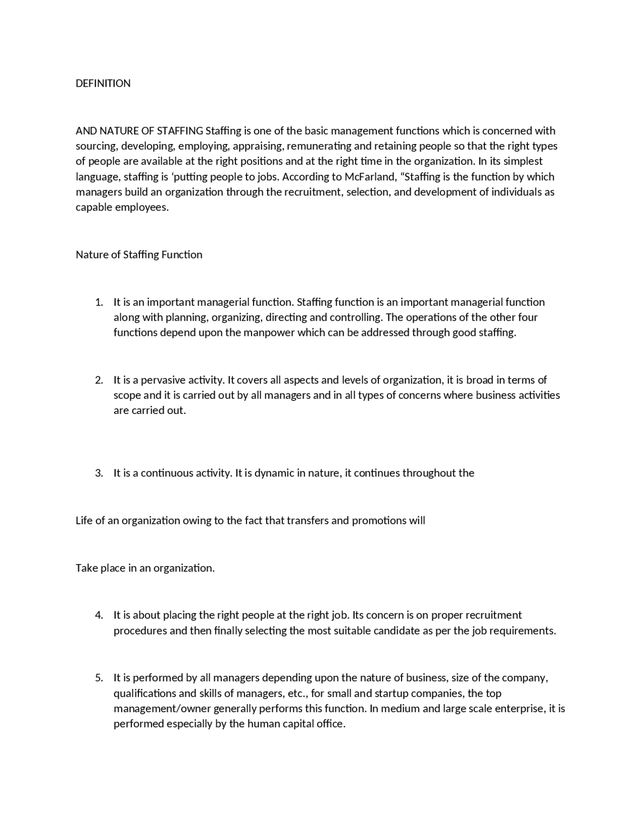 How Staffing works in Management and How it helps in Management - Docsity