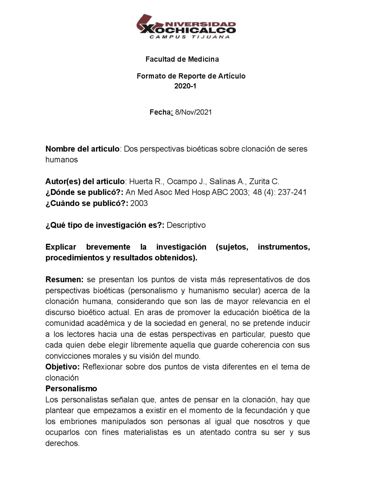 Clonacion Y Sus Dos Aspectos En La Materia De Bioetica Docsity