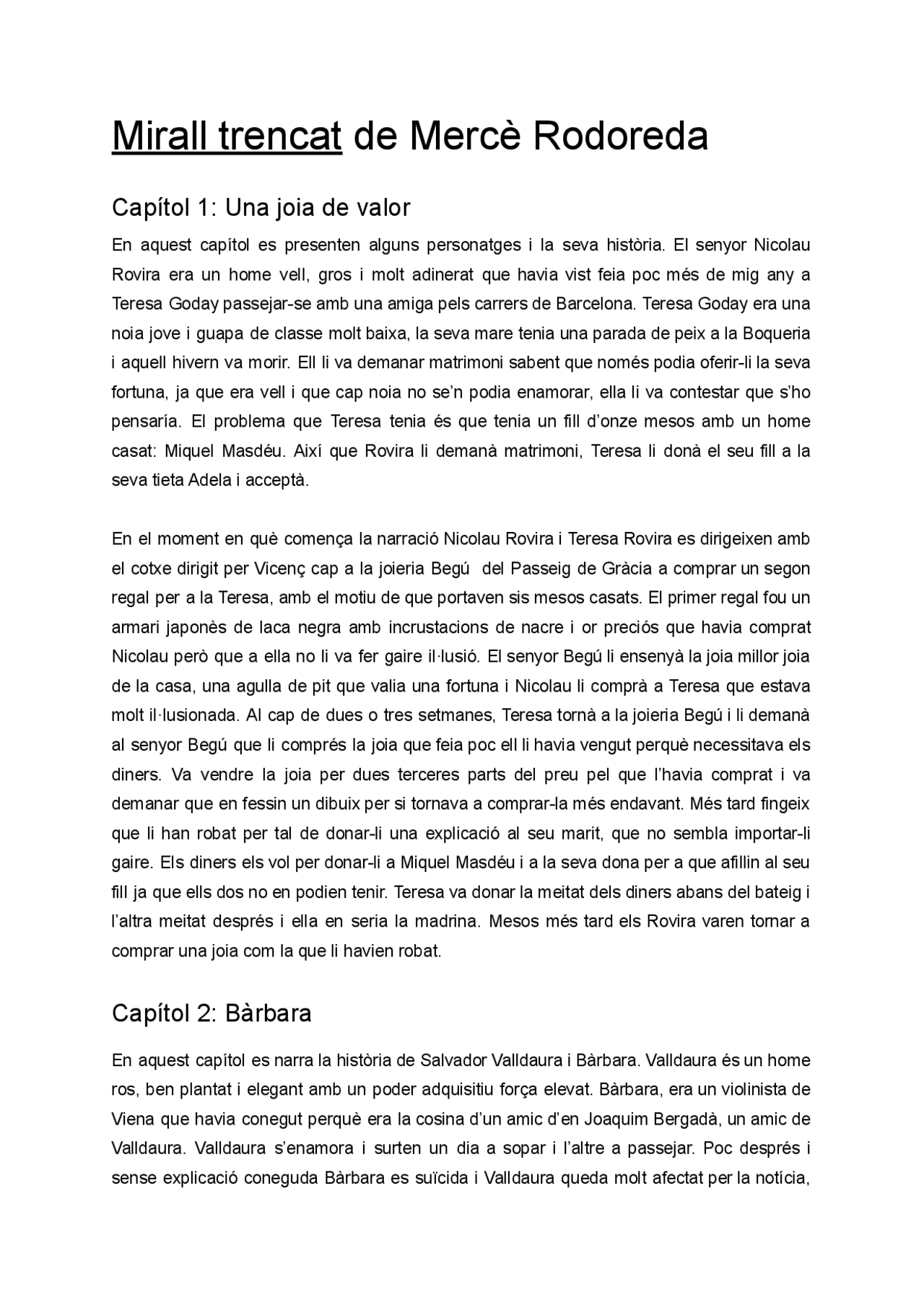 Resum Per Capítols De Mirall Trencat Docsity