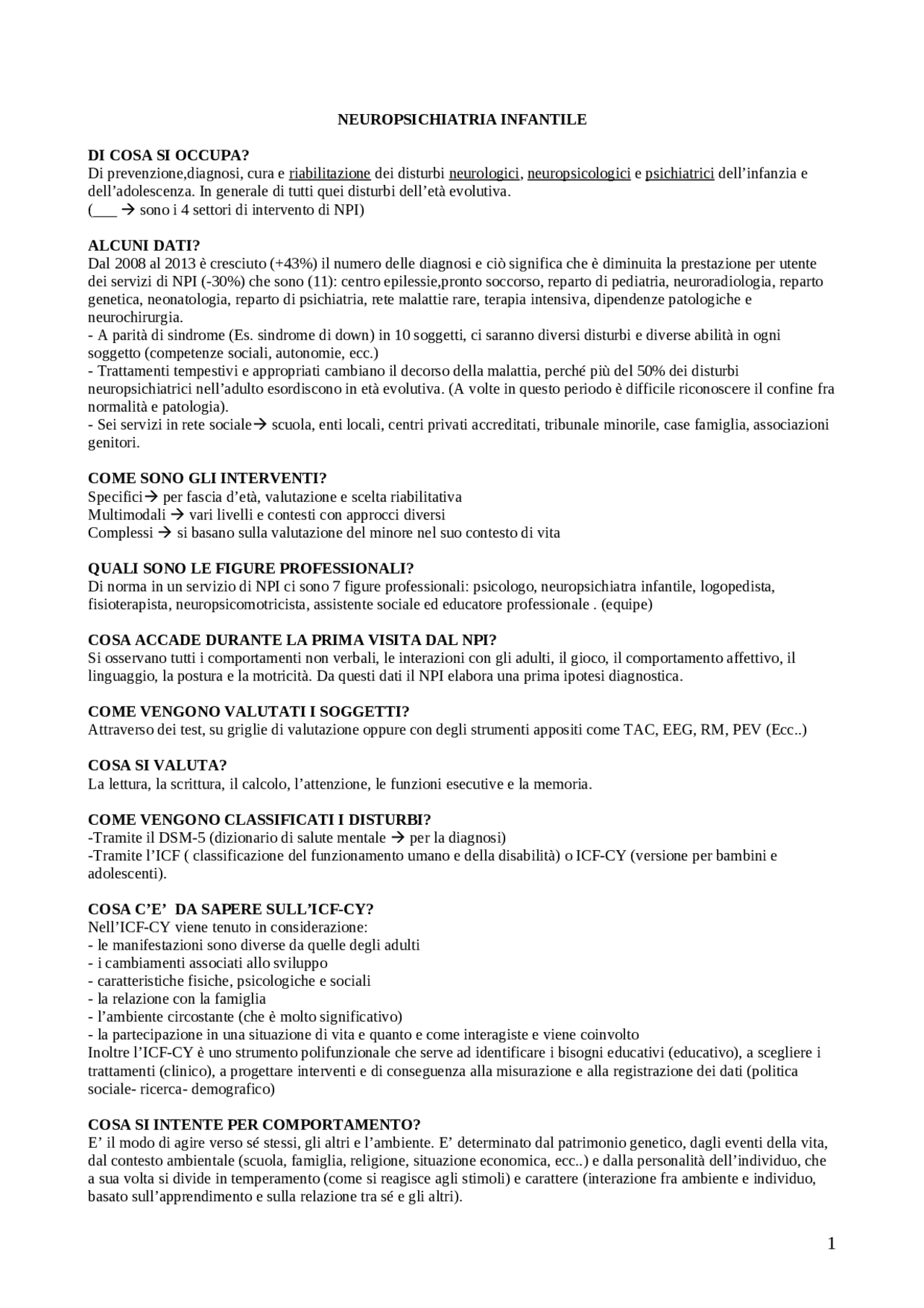 Appunti E Riassunto Di Neuropsichiatria Infantile Docsity