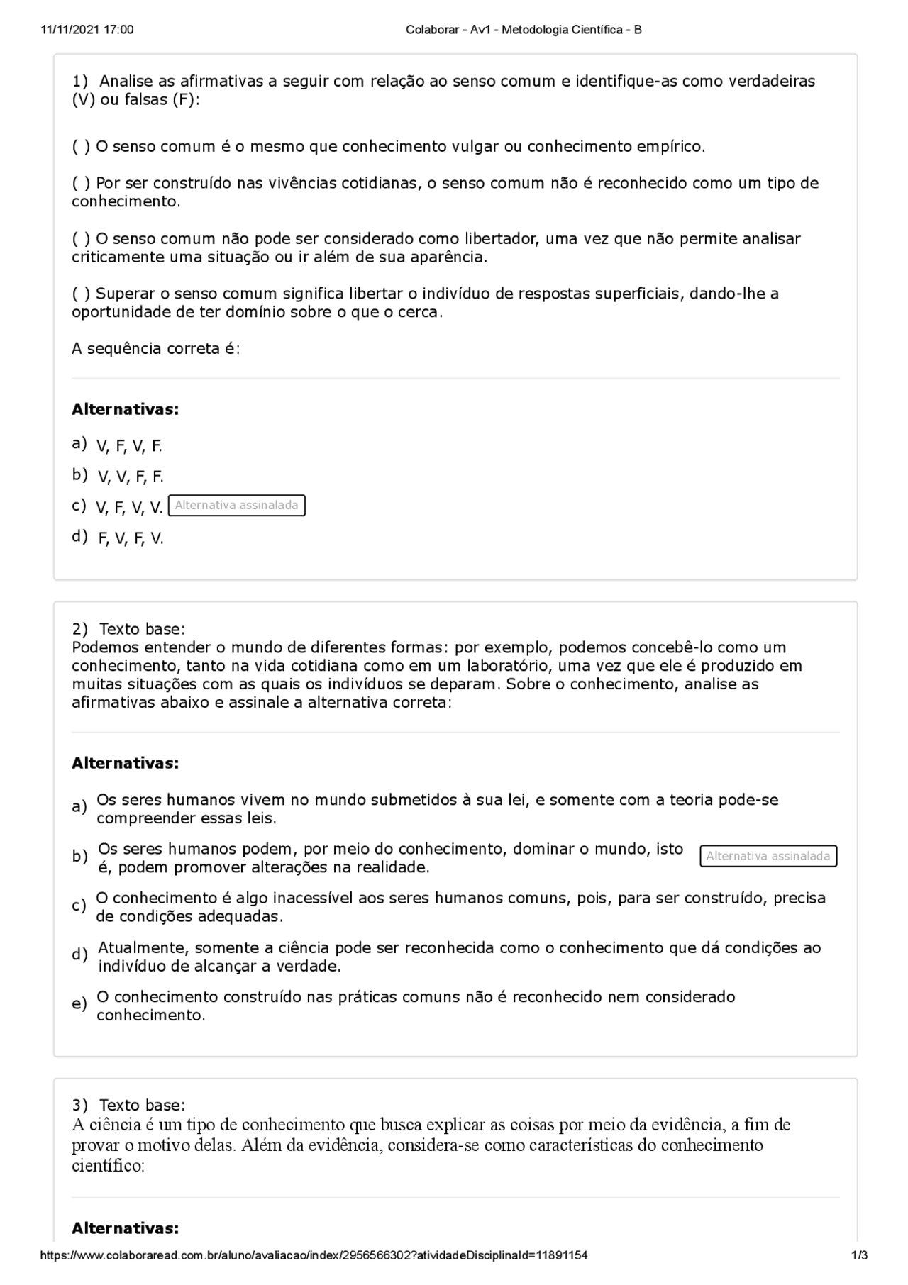 Colaborar Av1 Metodologia Científica Exercícios Metodologia Docsity