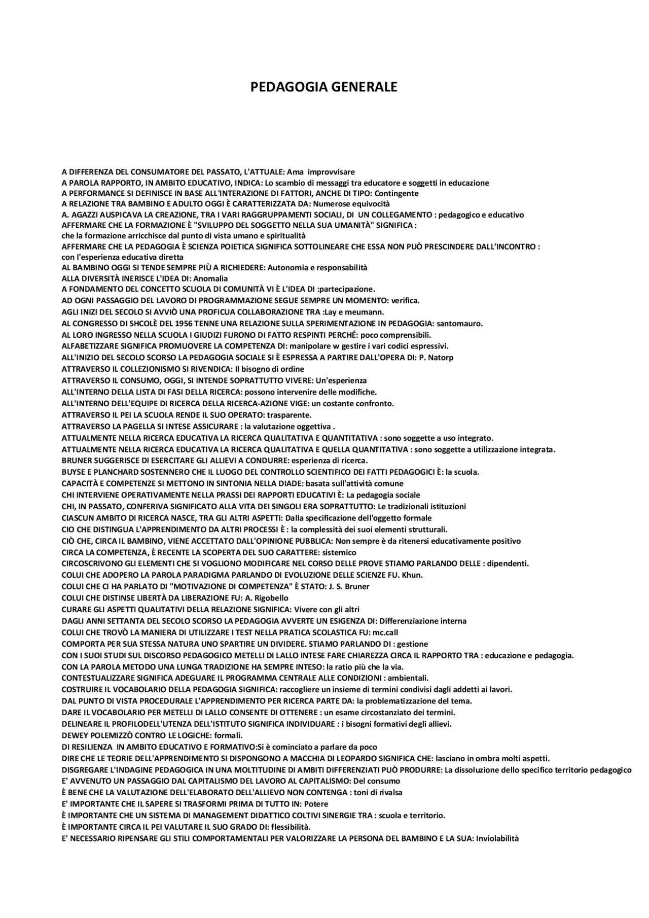 Pedagogia Generale Domande Test Esami Docsity