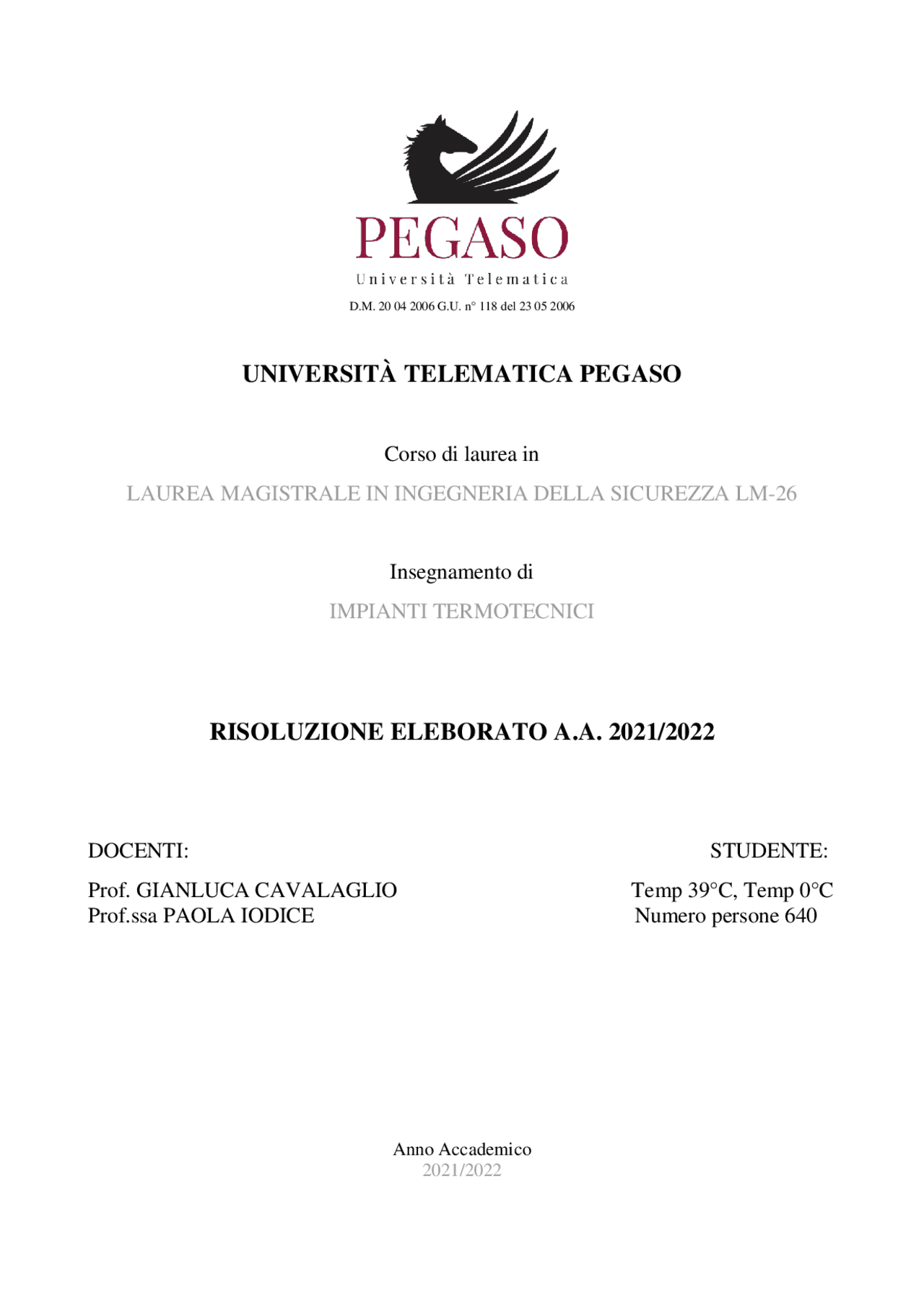 Elaborato Impianti Termotecnici 2021 Docsity