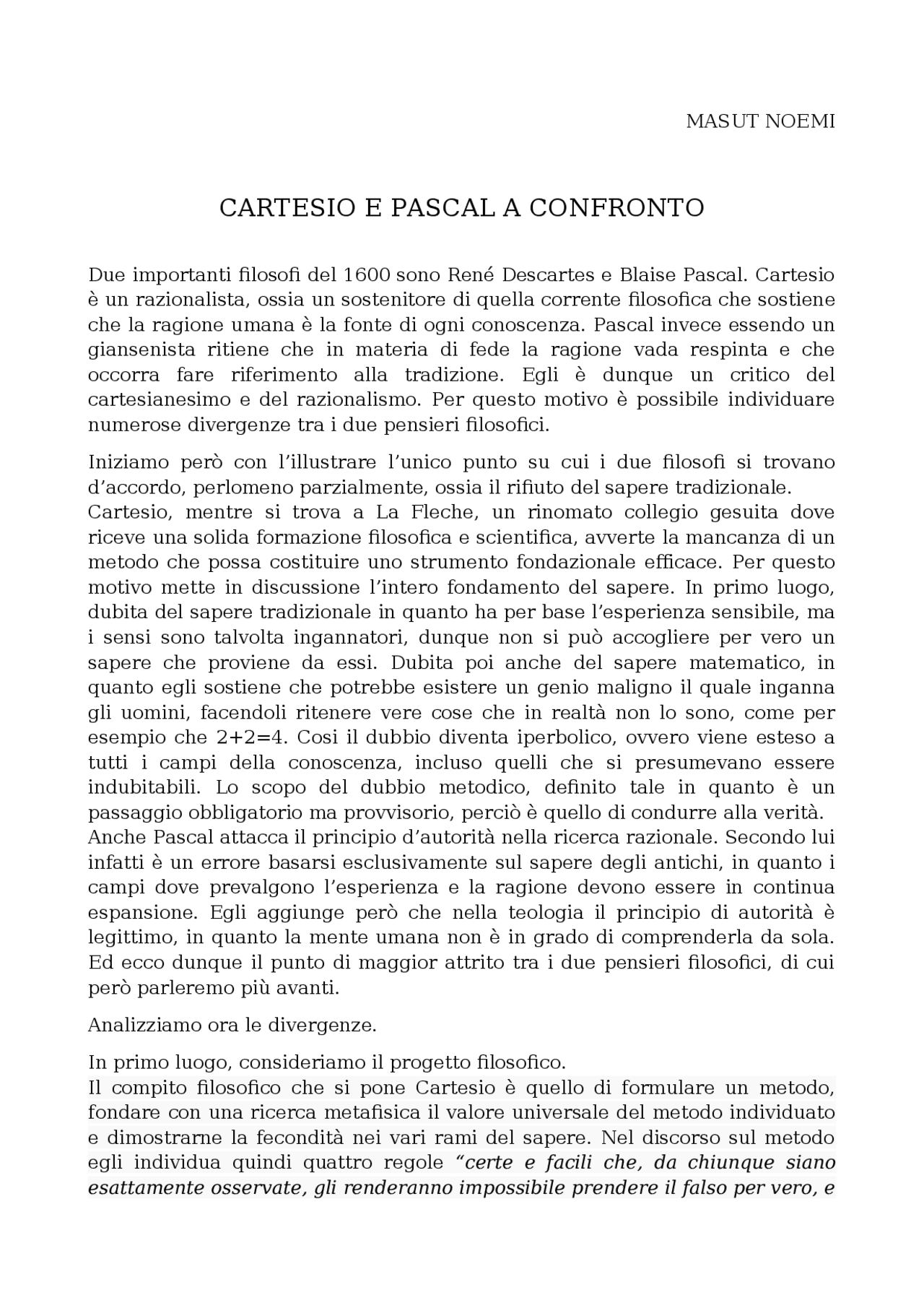 Confronto Tra Cartesio E Pascal Appunti Di Filosofia Docsity
