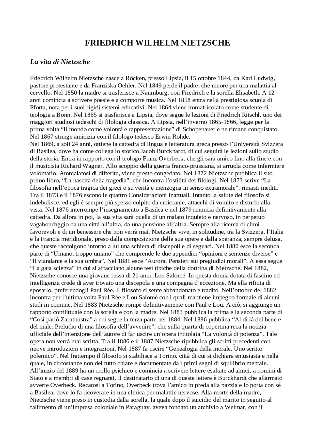 Friedrich Wilhelm Nietzsche Docsity