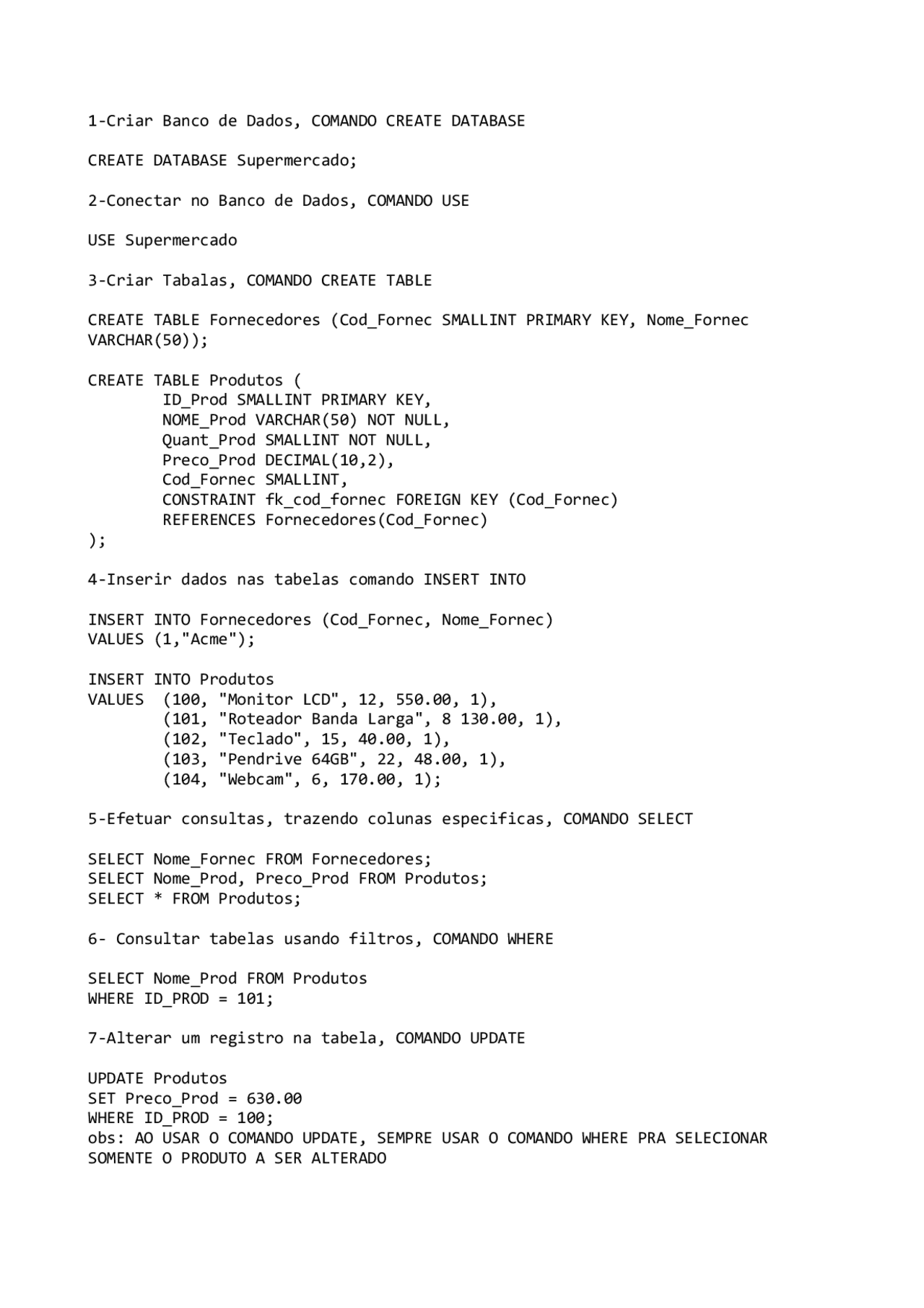 Sql Basico E Comandos Docsity