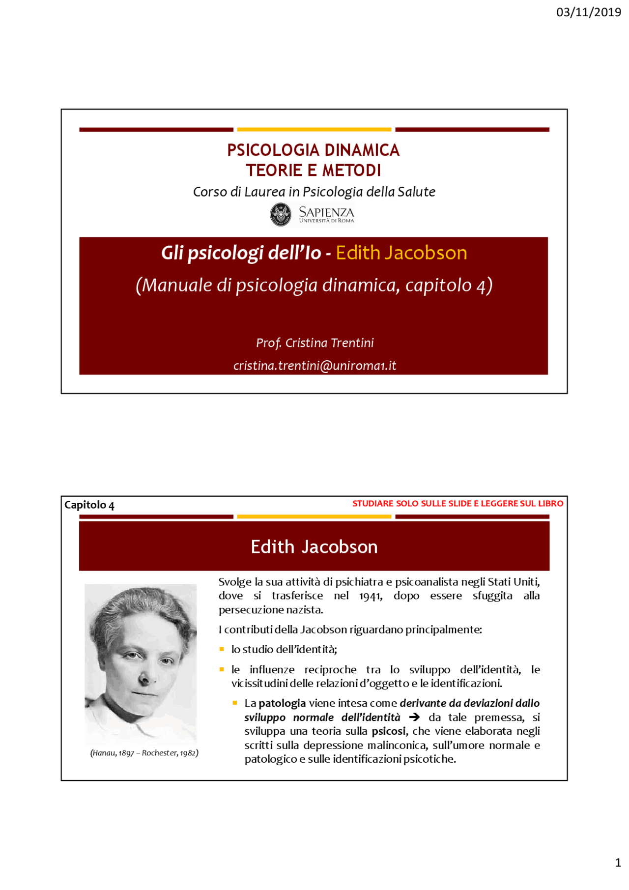 Edith Jacobson psicologia - Docsity