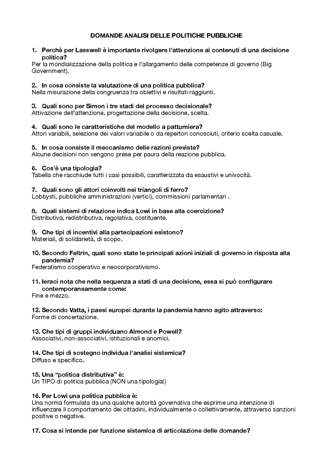 Analisi Delle Politiche Pubbliche Esempio Domande Di Esame Prove D