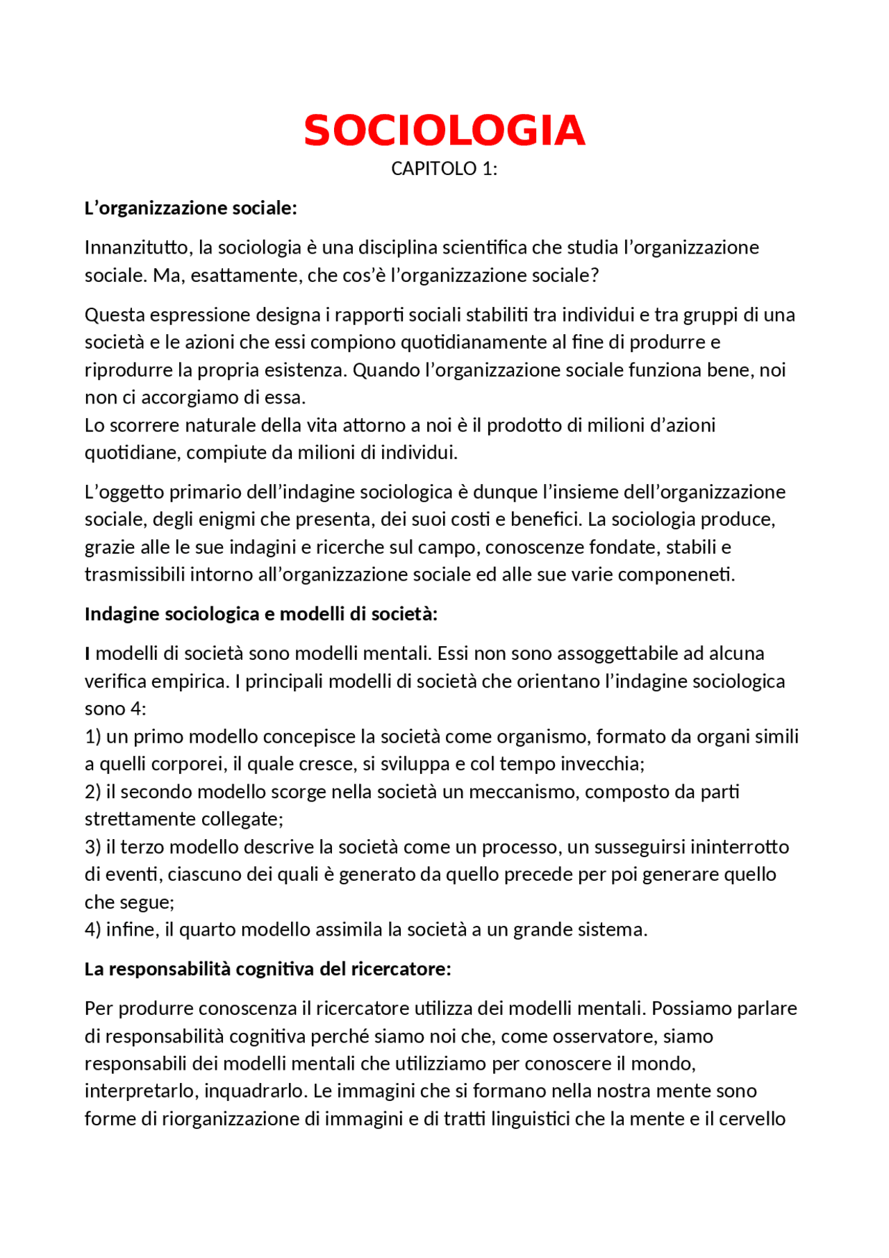 Riassunto 1 Capitolo Manuale Sociologia Docsity