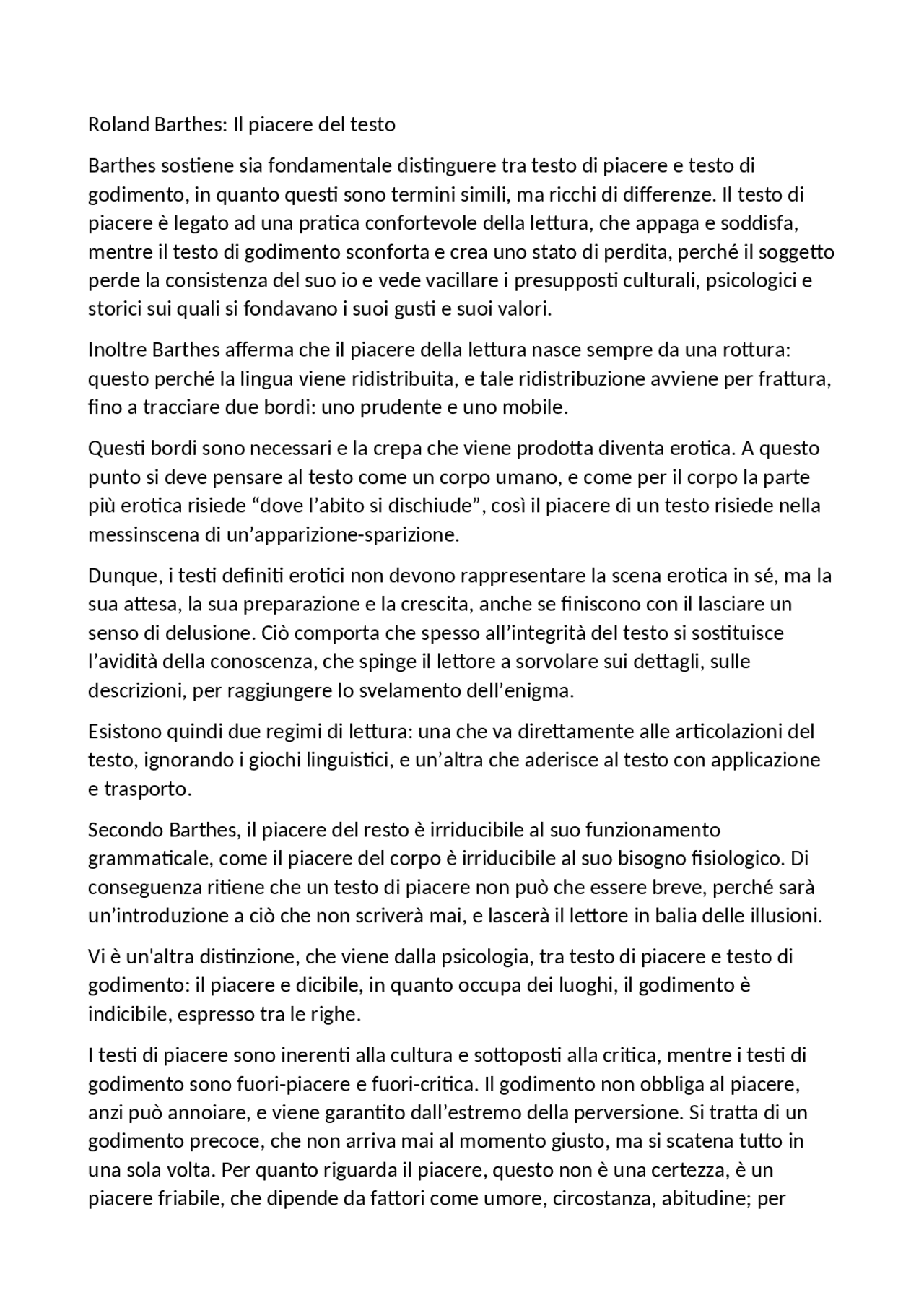 Roland Barthes Riassunto Docsity