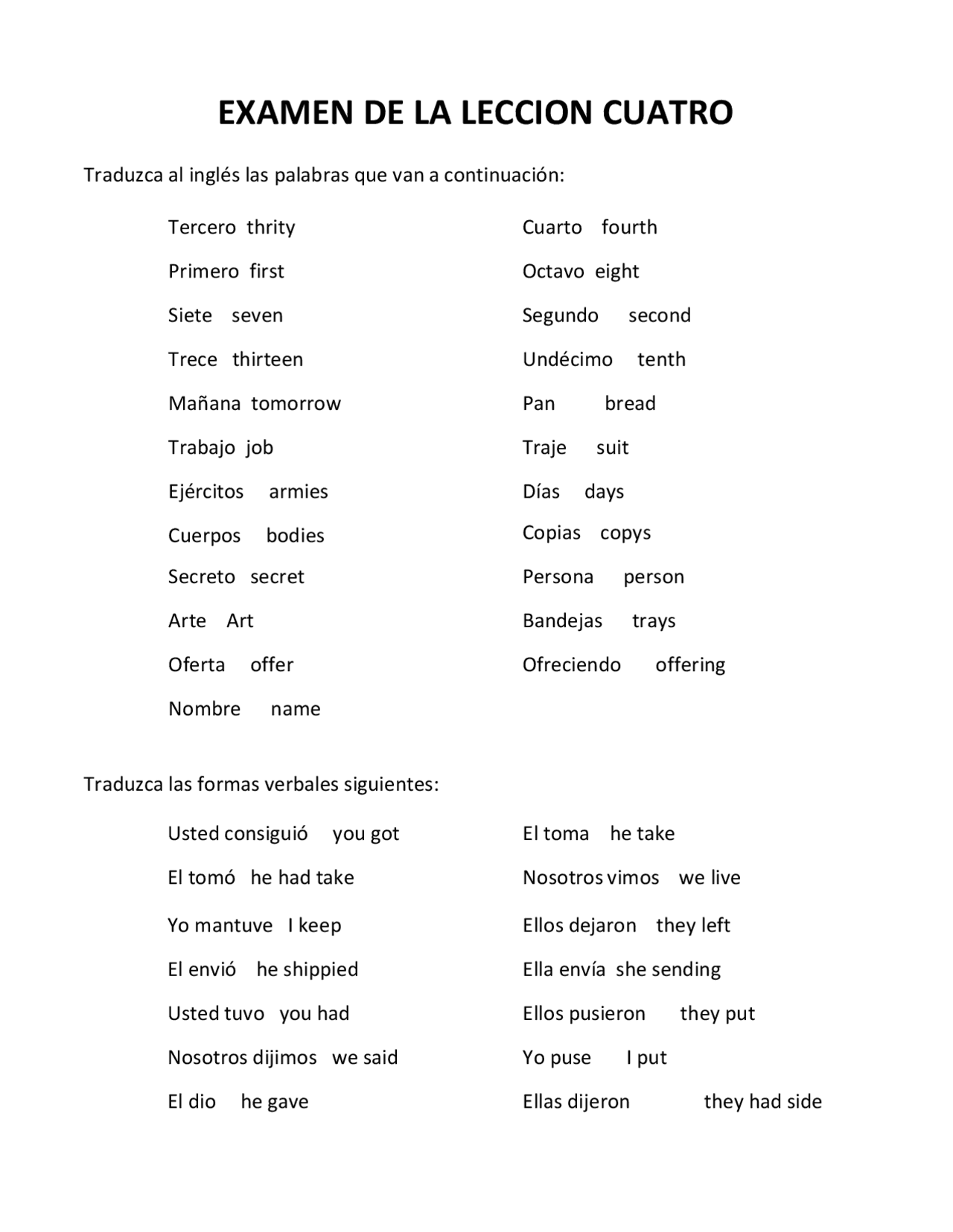 Ejercicios De Ingles Docsity