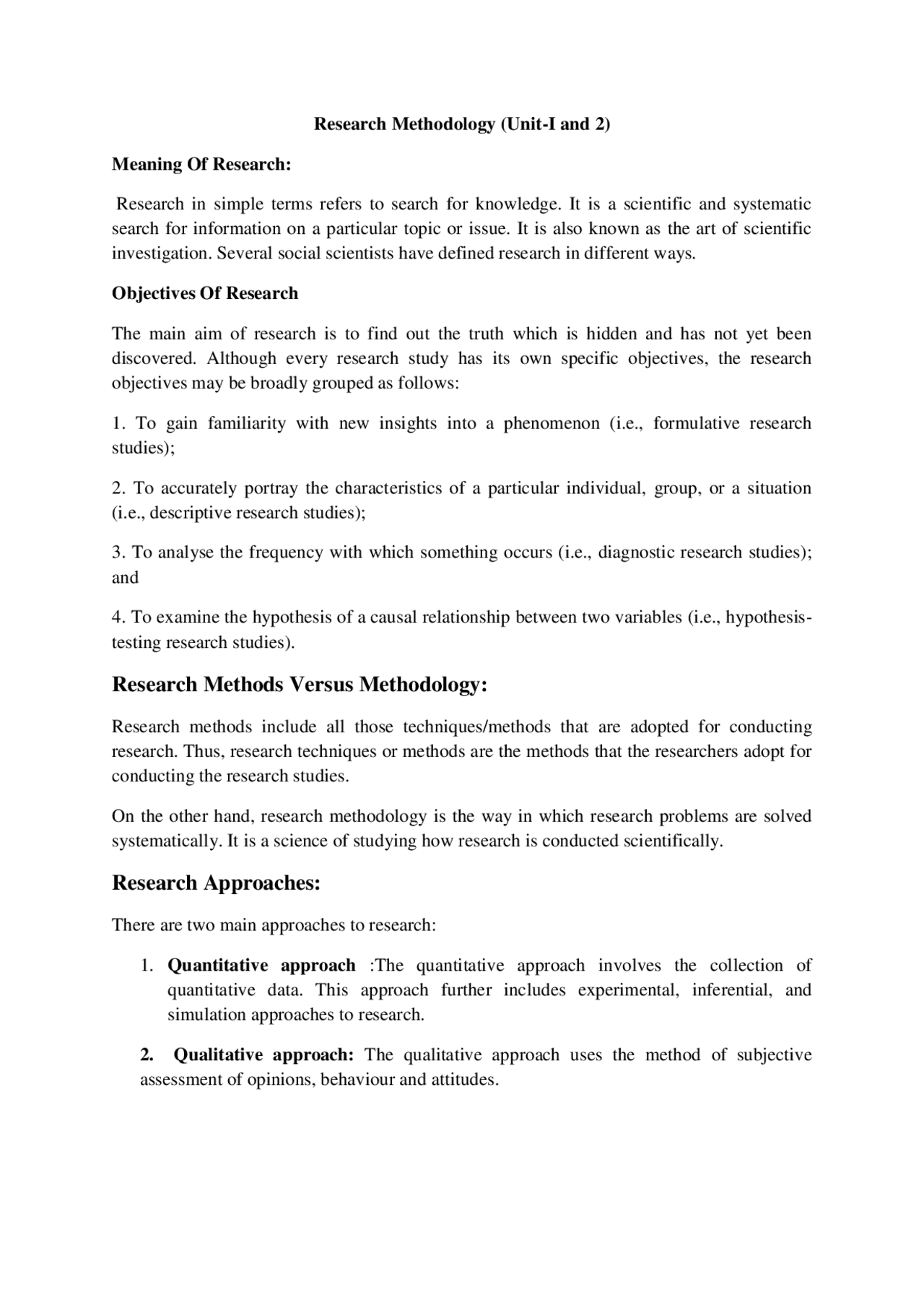Research Methodology Notes Docsity