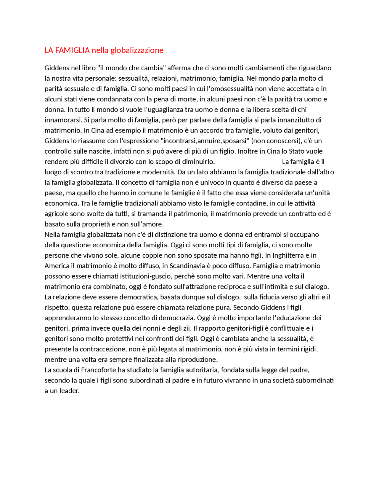 Giddens E Il Concetto Di Famiglia Dispense Di Scienze Umane Docsity