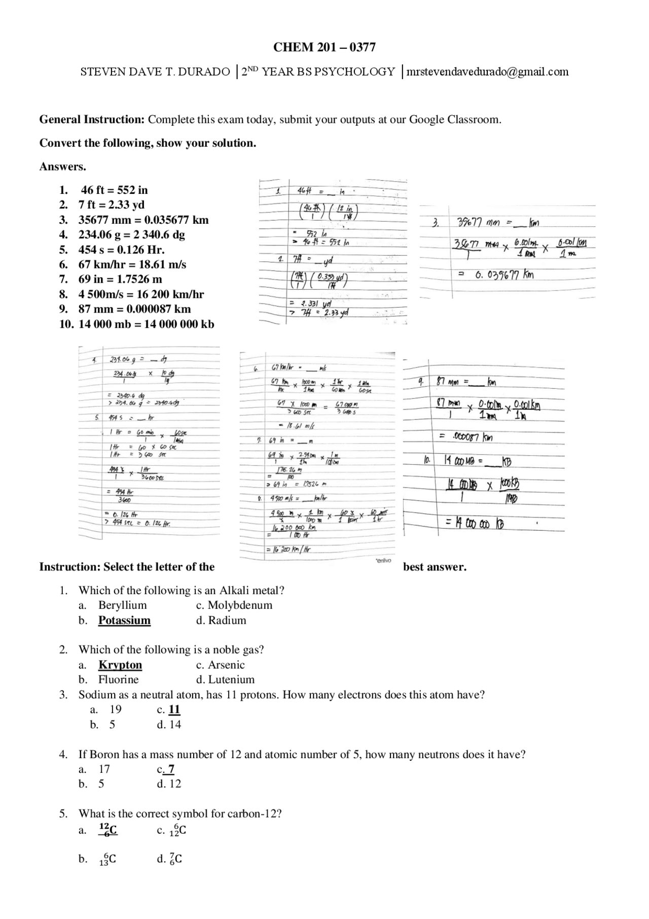 Inorganic Chemistry: Midterm Exam - Docsity