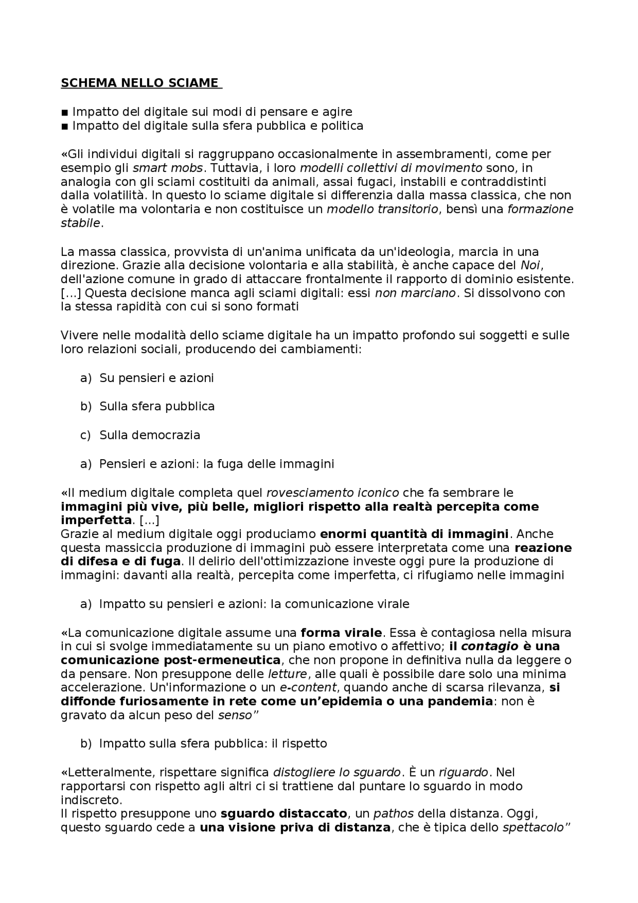 Lo Sciame Riassunto Sintetico Docsity