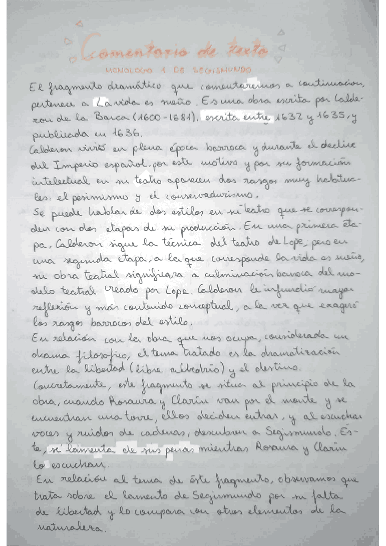 Comentario de texto Monologo Segismundo La vida es sueño | Ejercicios ...