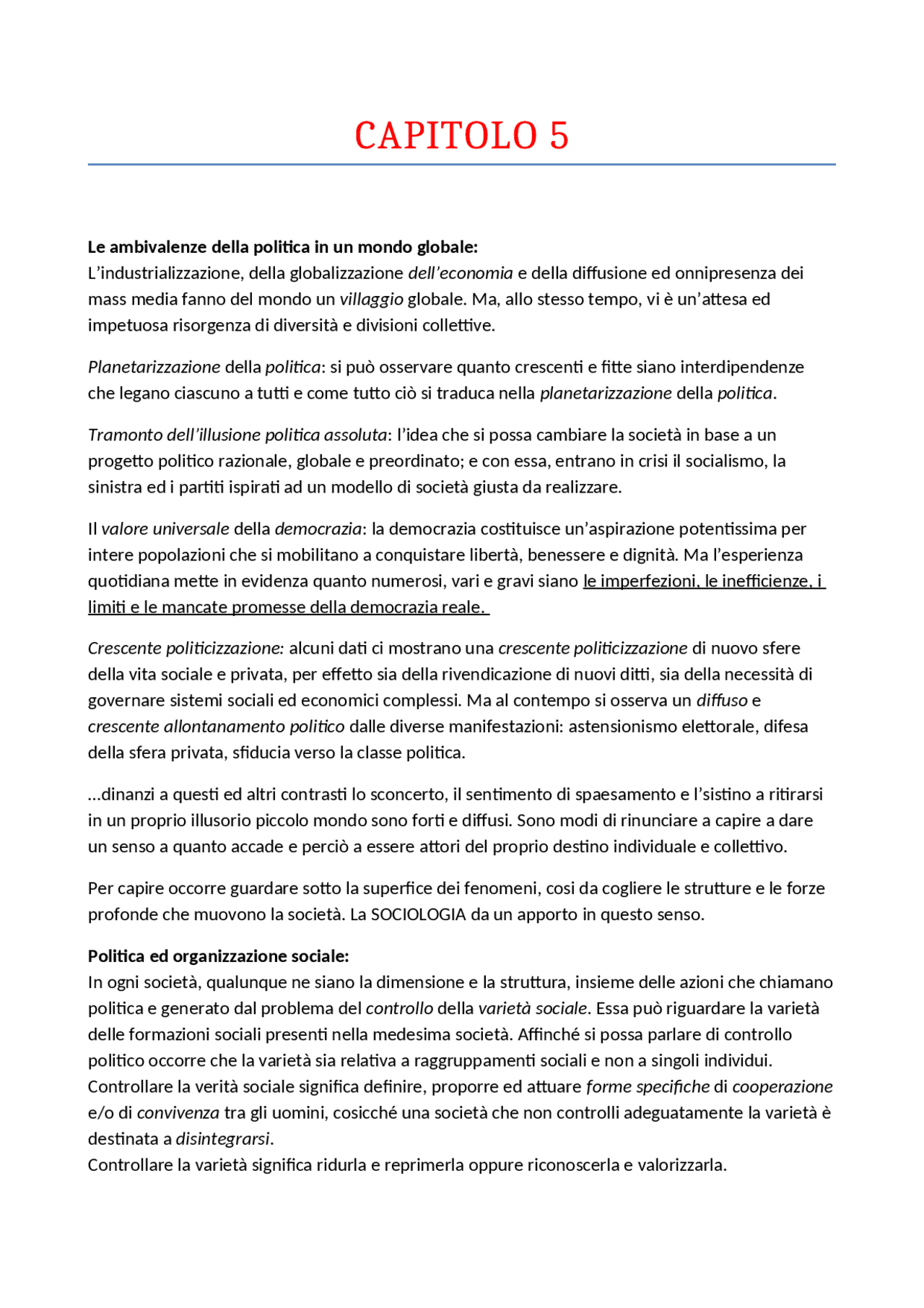 Riassunto 5 Capitolo Sociologia Manuale Docsity