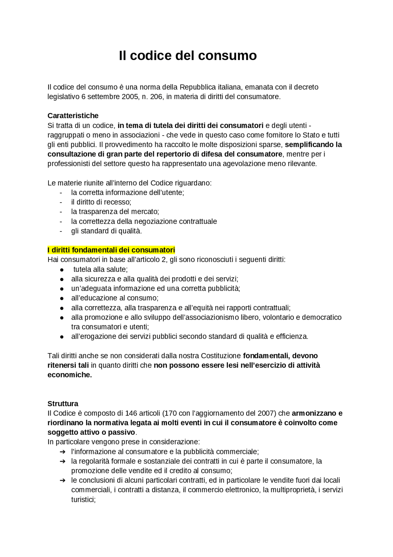 Codice Del Consumo E I Diritti Fondamentali Dei Consumatori Docsity