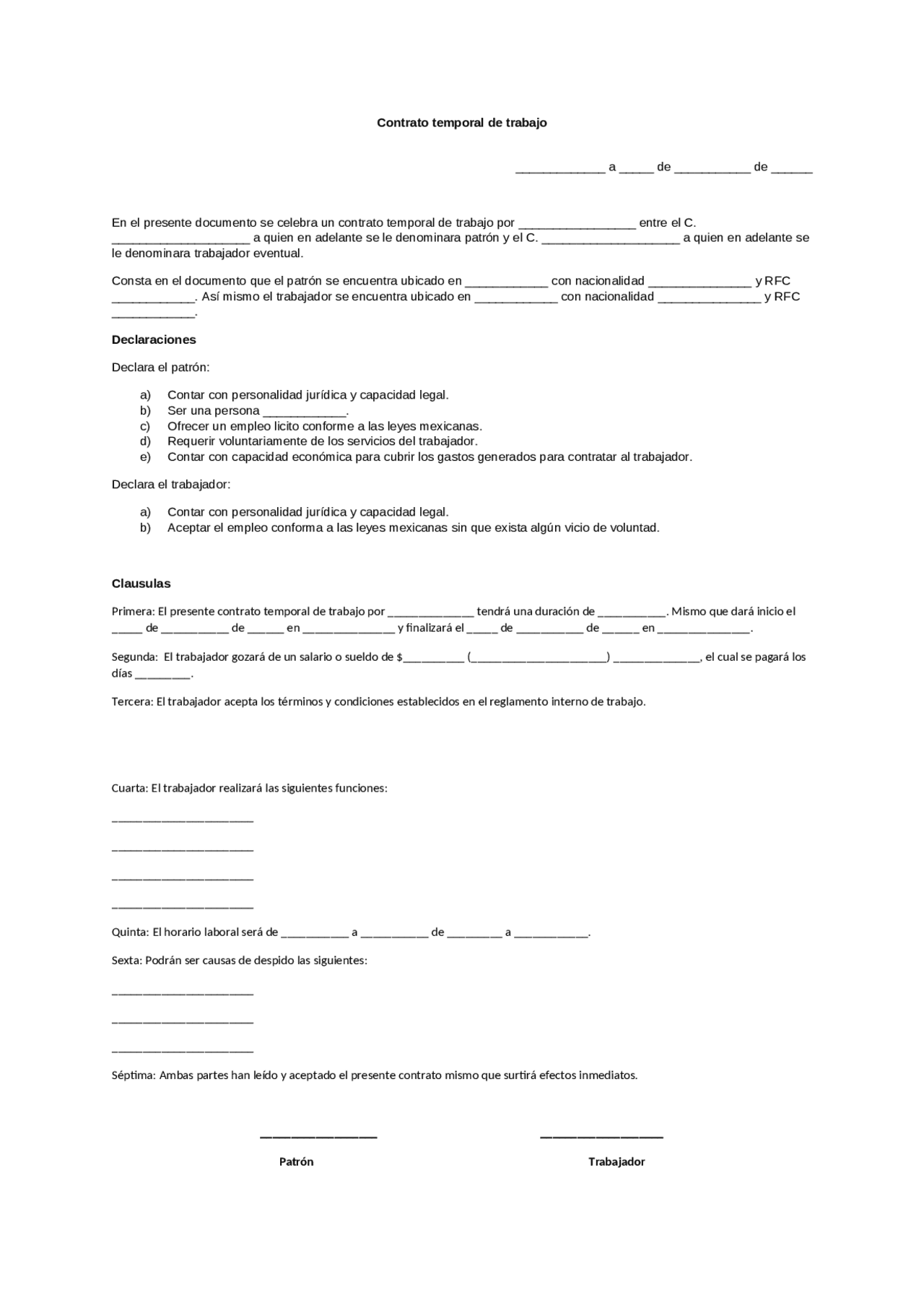 Contrato temporal de trabajo - Docsity