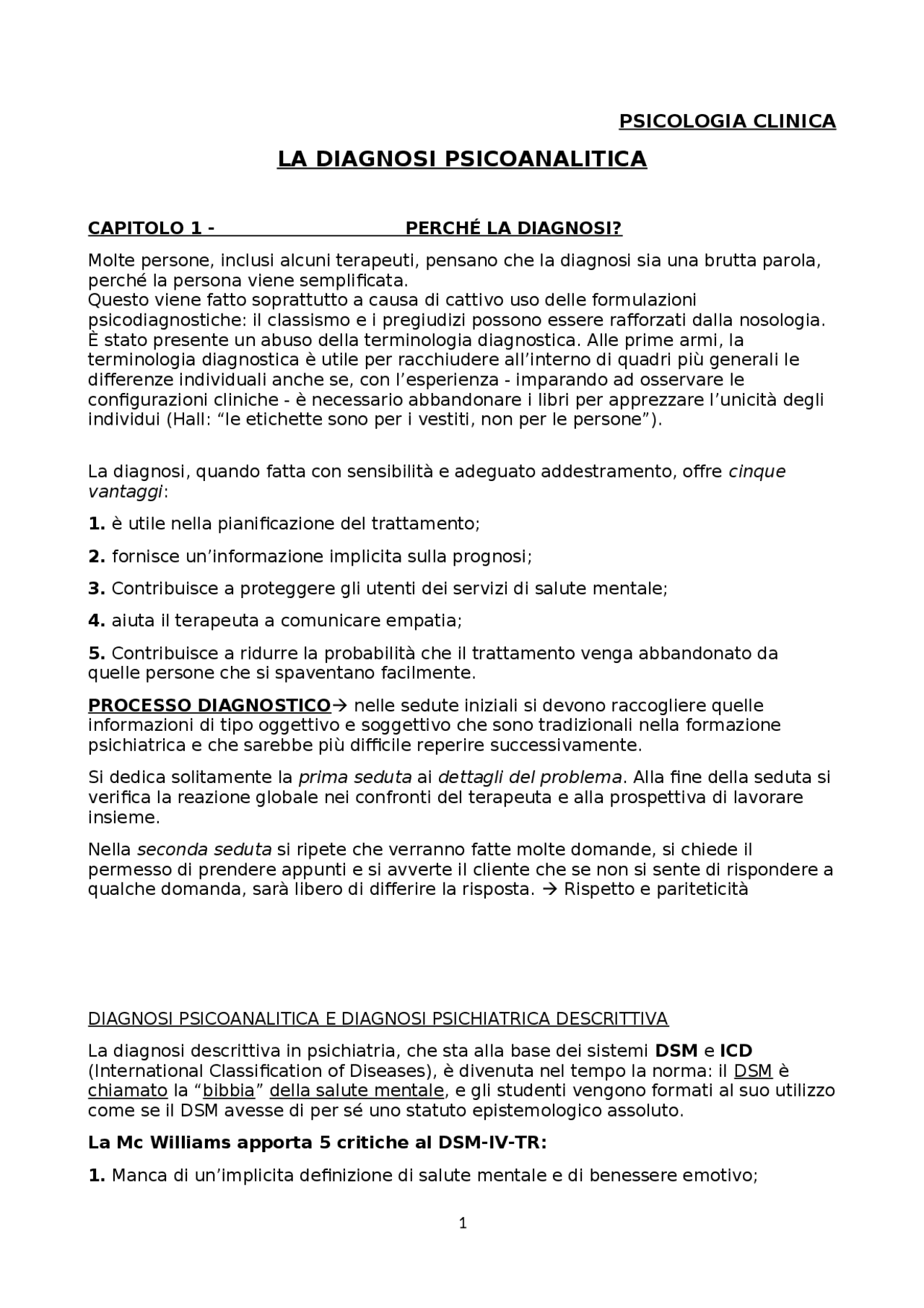 Diagnosi Psicoanalitica Docsity