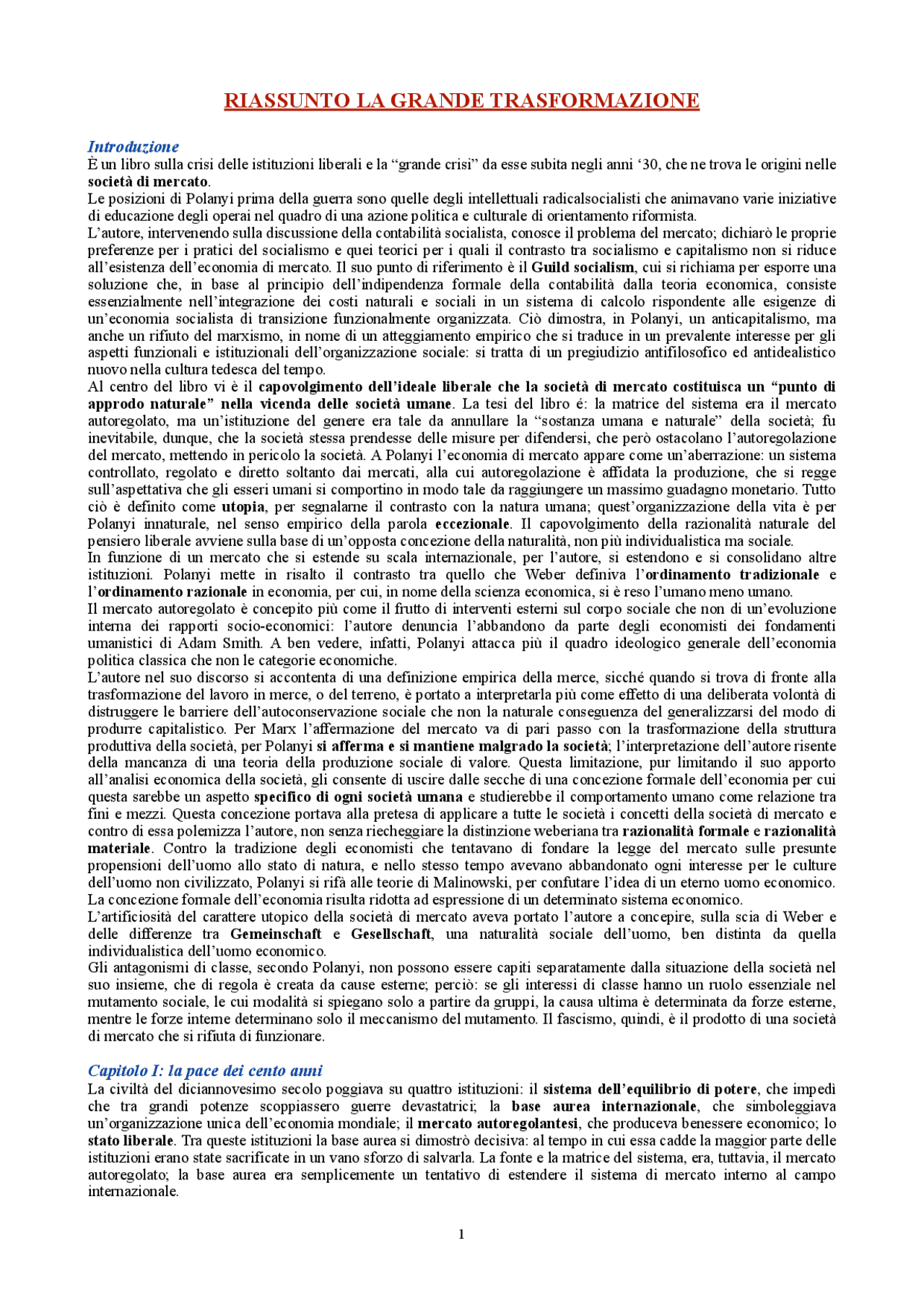 Riassunto La Grande Trasformazione Polanyi Sintesi Del Corso Di