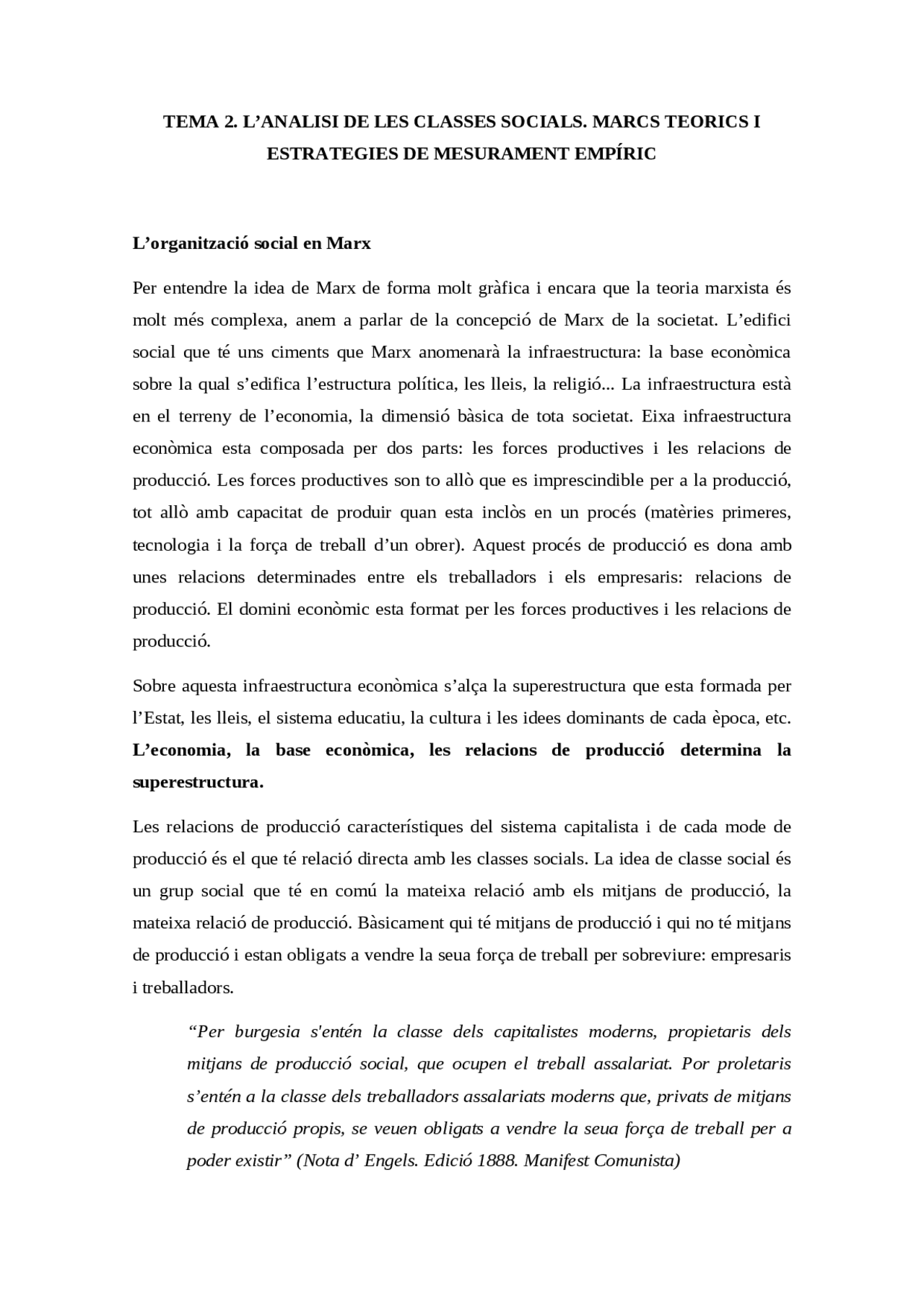 Tema 2 Lanalisi De Les Classes Socials Marcs Teorics I Estrategies