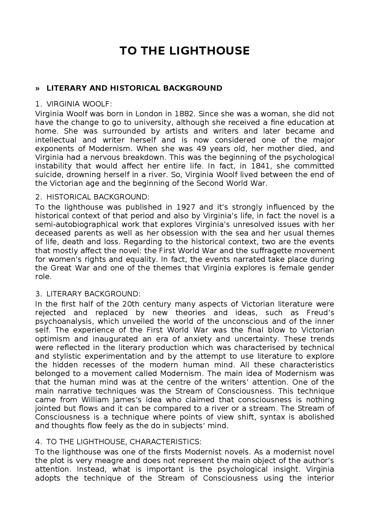 TO THE LIGHTHOUSE VIRGINIA WOOLF - Docsity
