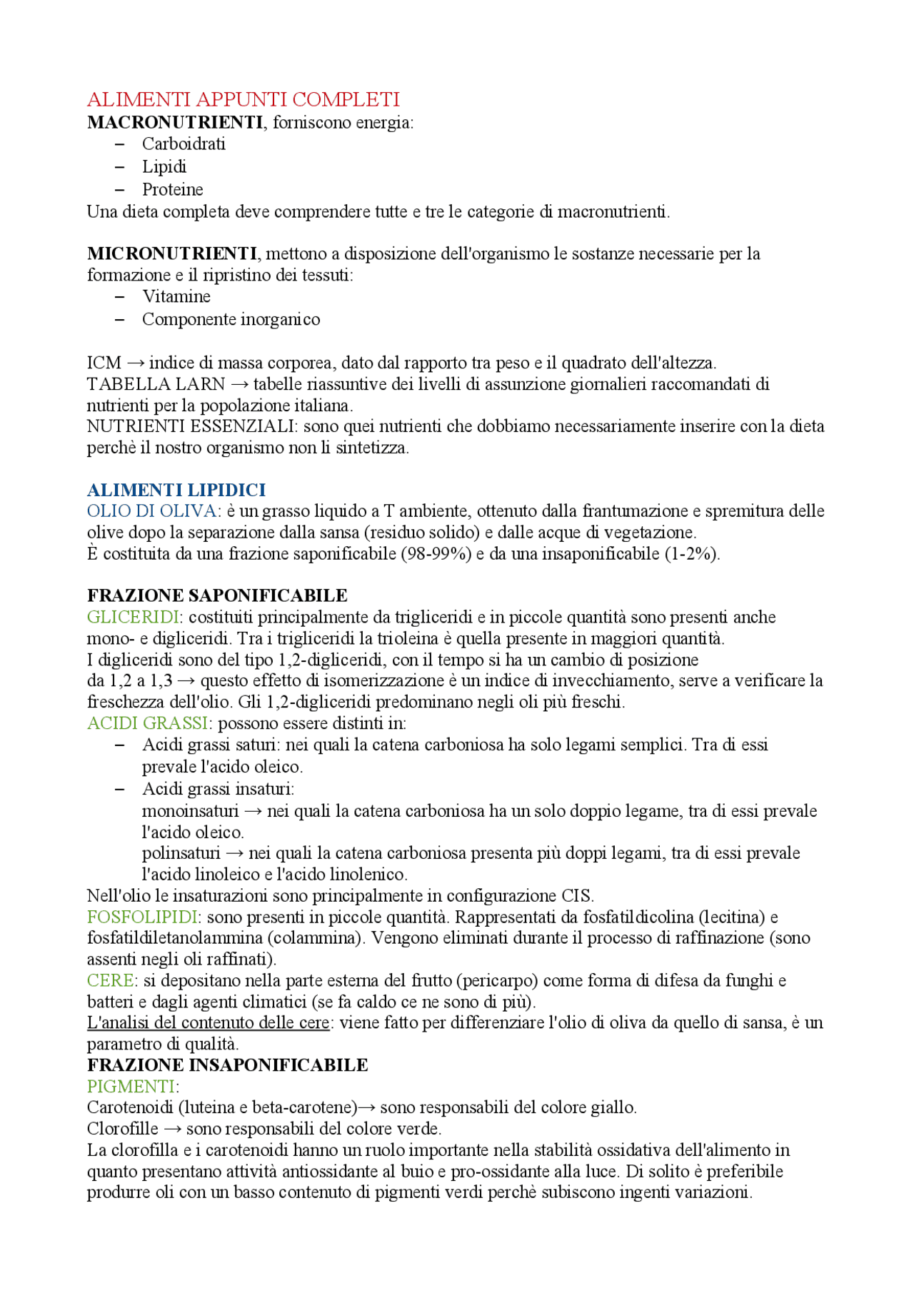 Appunti Chimica Degli Alimenti Docsity