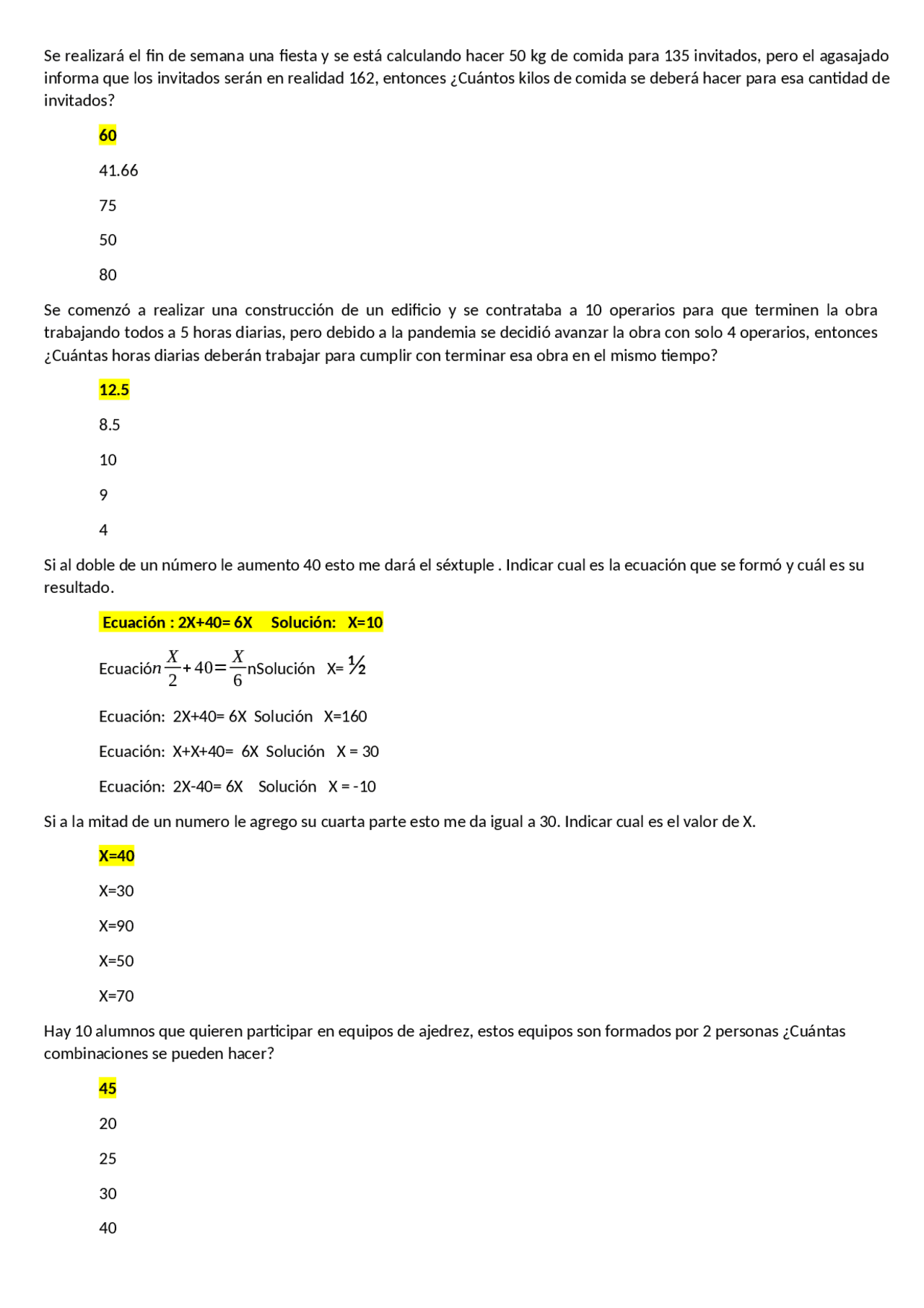 Matematica Ejercicios Docsity