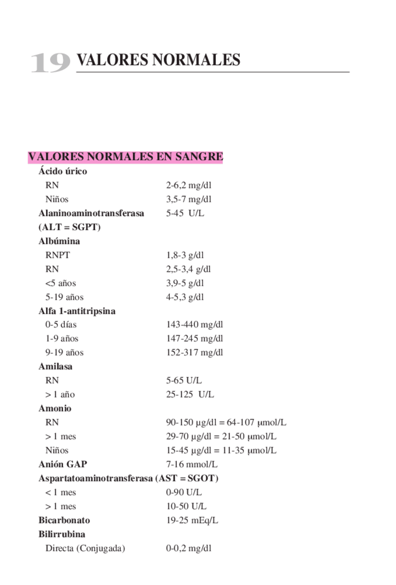 Valores referenciales | Esquemas y mapas conceptuales de Bioquímica - Docsity