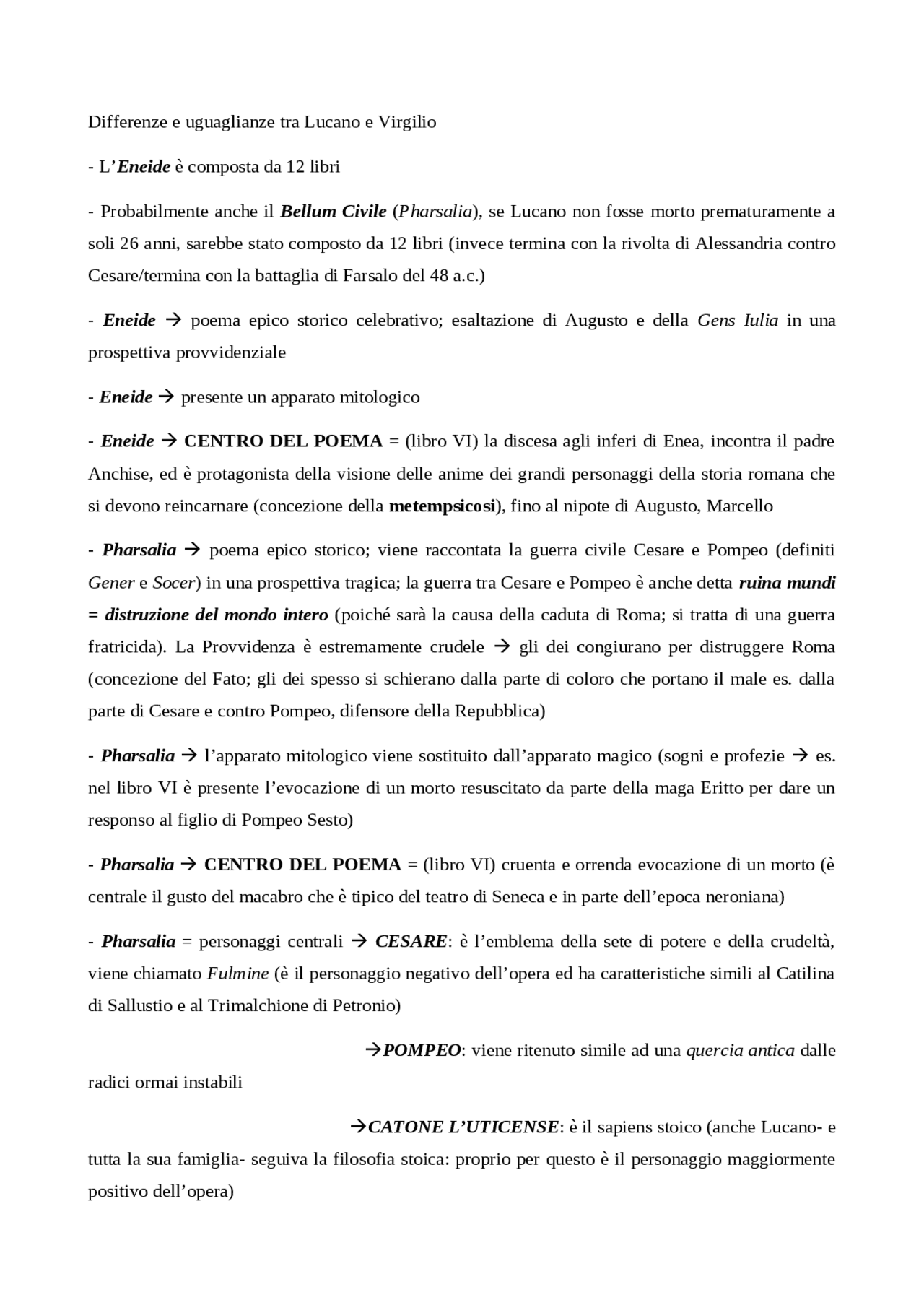 Virgilio E Lucano Analogie E Differenze Sintesi Del Corso Di Latino