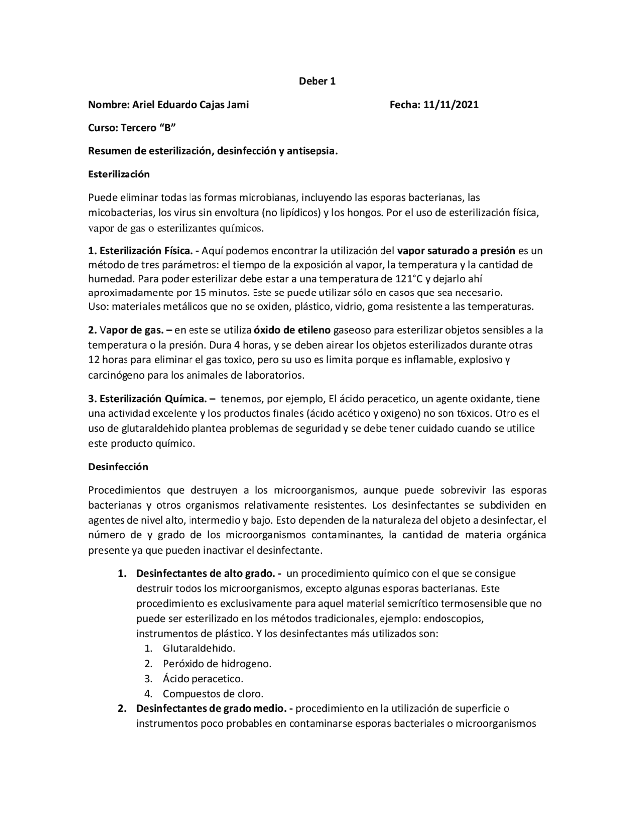 Resumen De Esterilización Desinfección Y Antisepsia Docsity