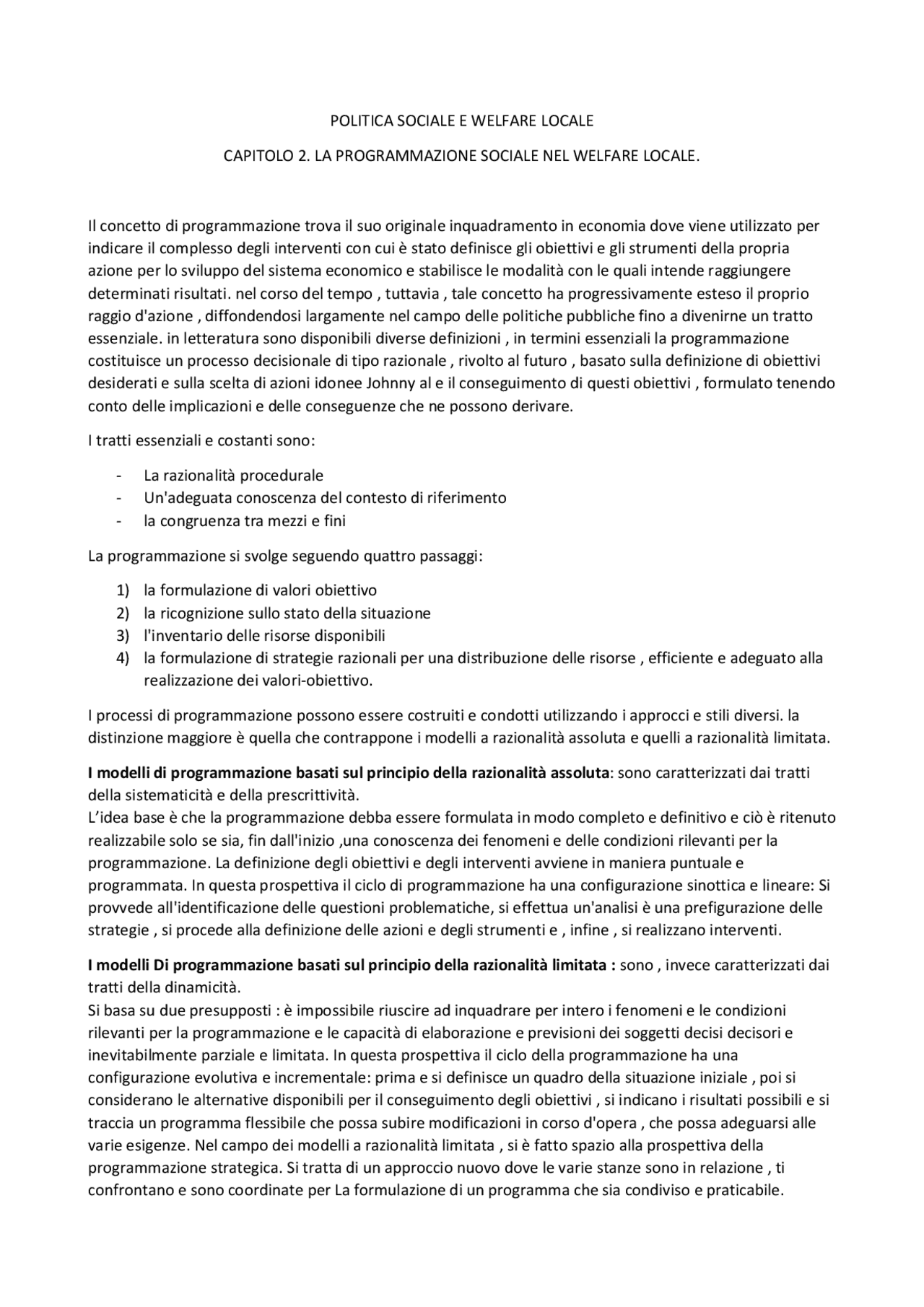 Programmazione Dei Servizi Alla Persona Docsity