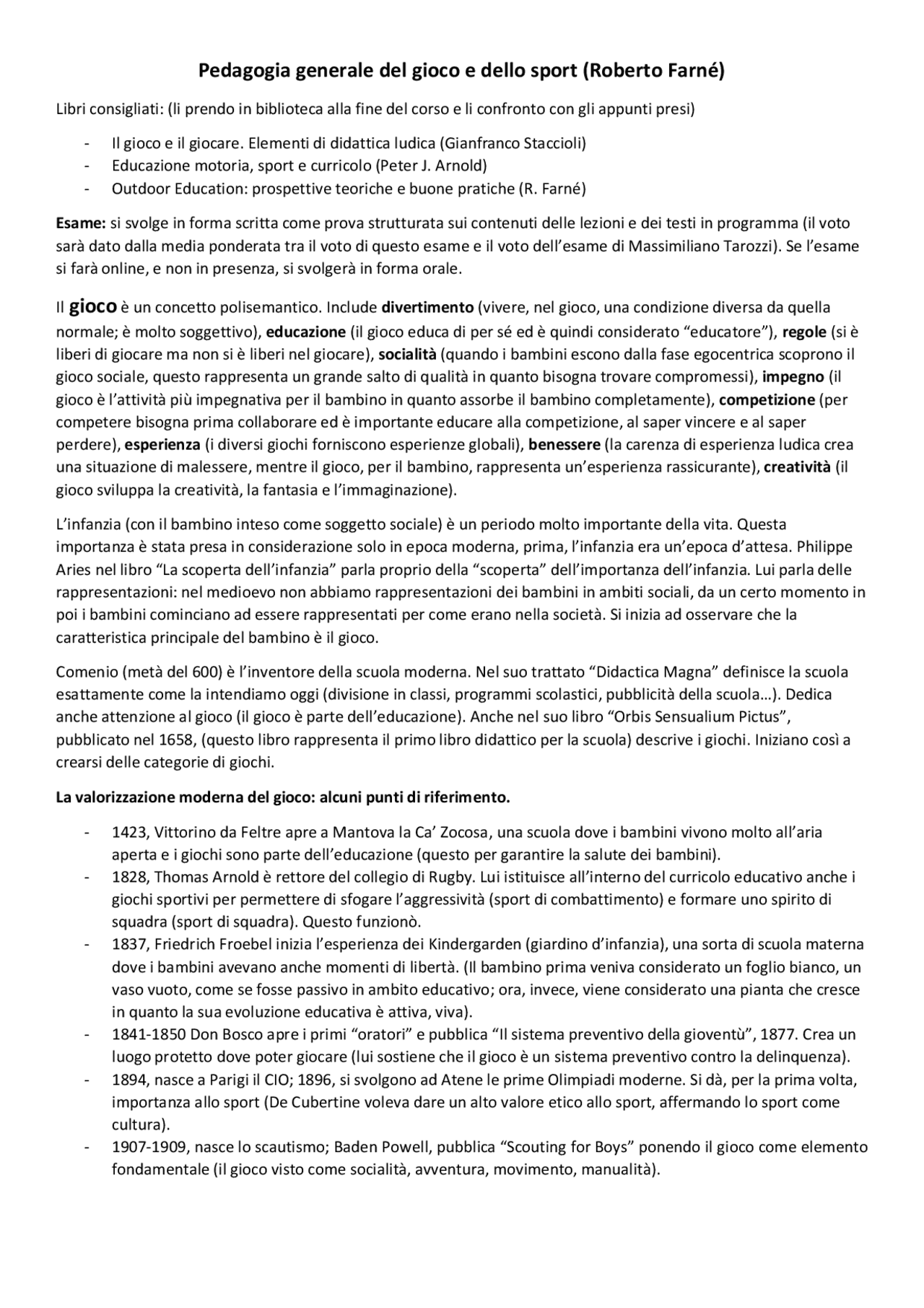 Pedagogia Generale Del Gioco E Dello Sport Docsity