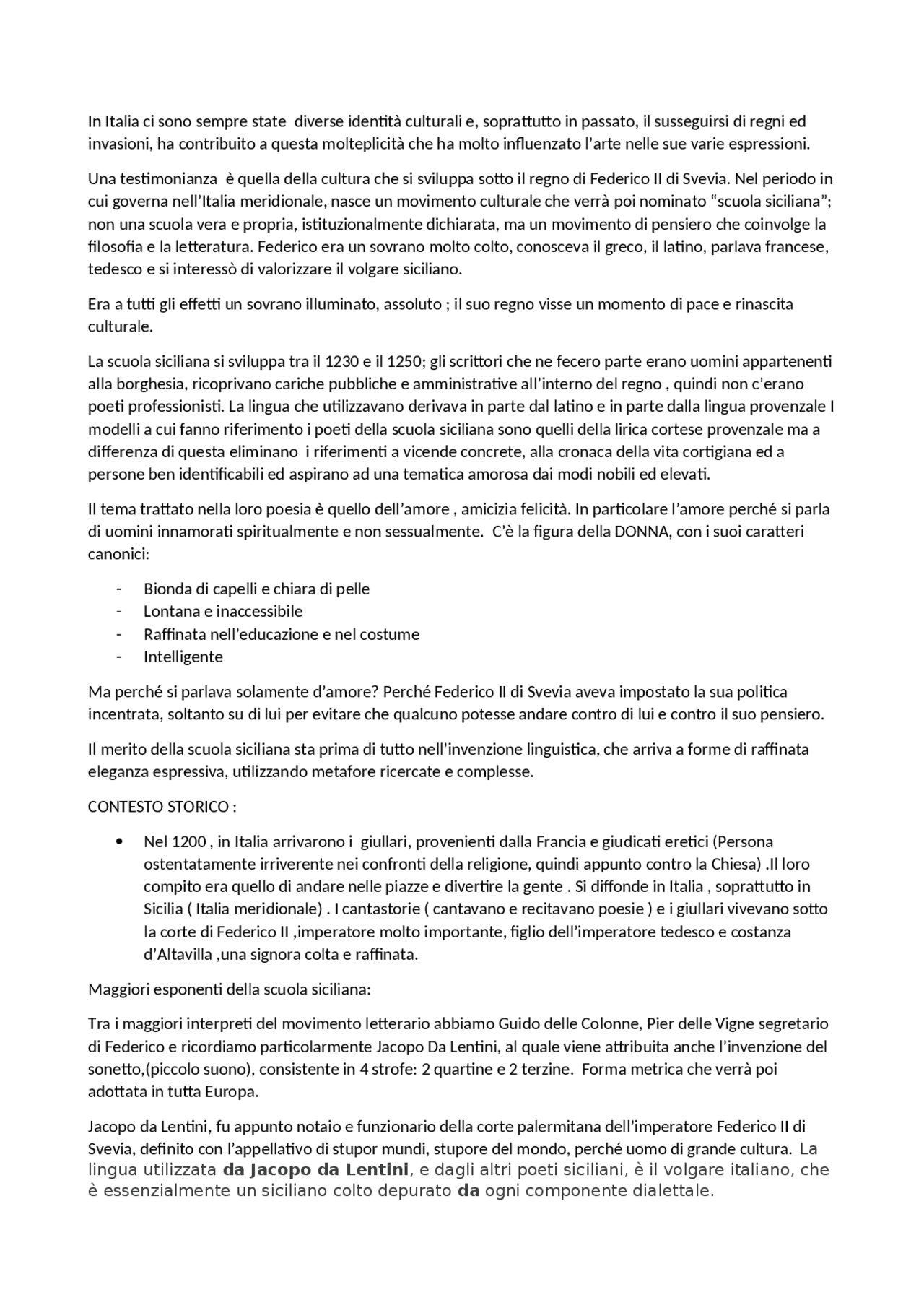 Scuola Siciliana In Campo Teorico Docsity