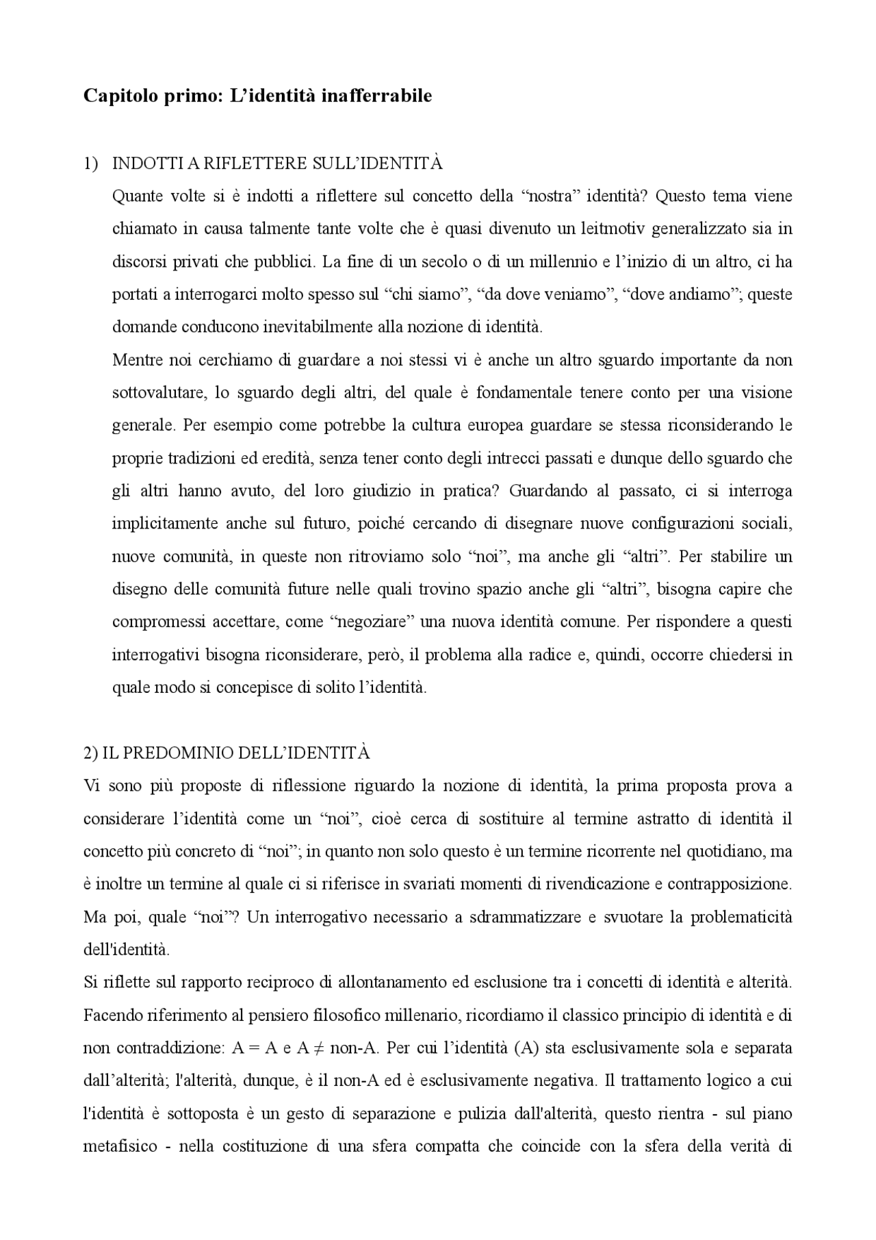 Lossessione Identitaria Remotti Docsity