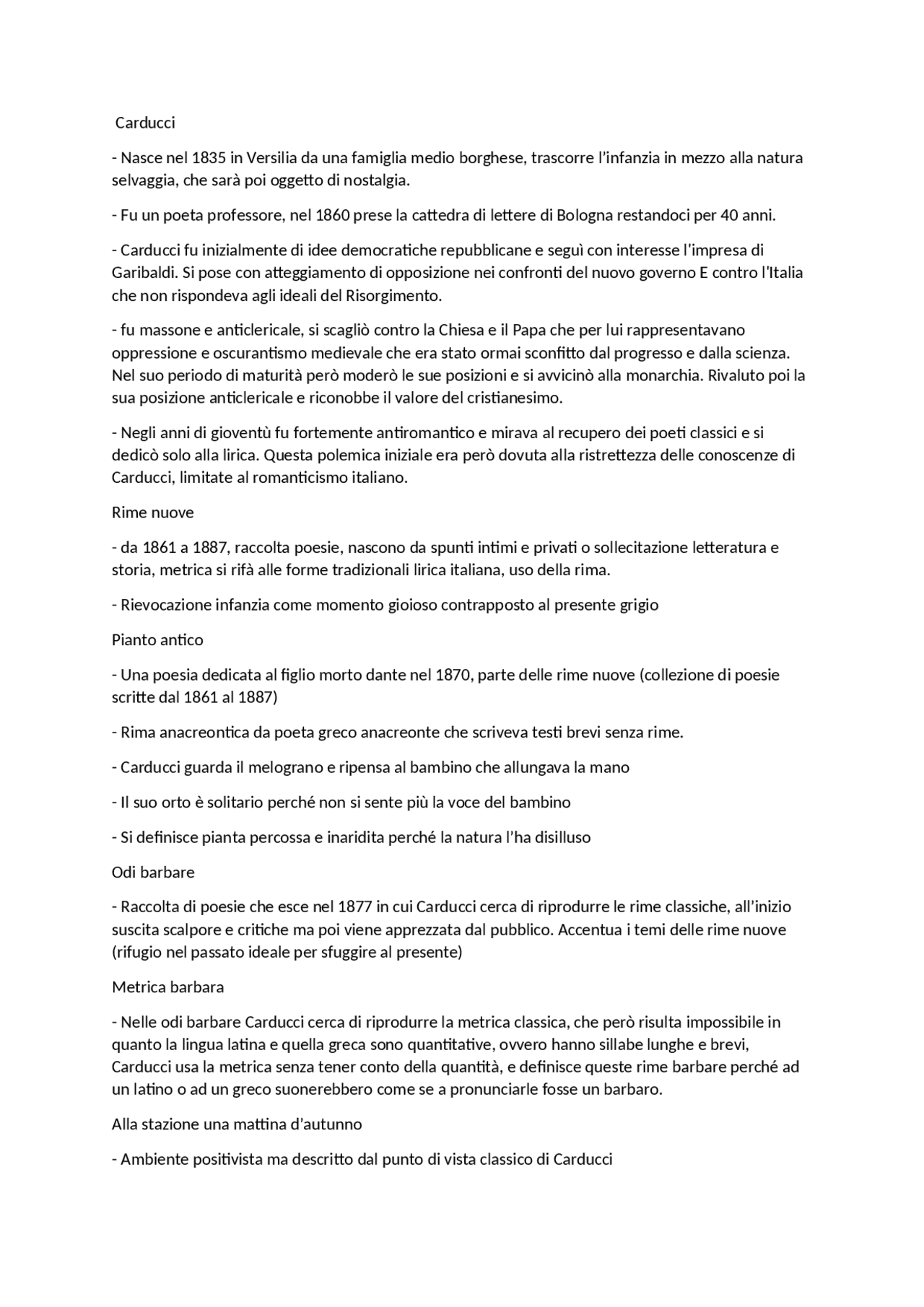 Letteratura Da Carducci A Boito Docsity