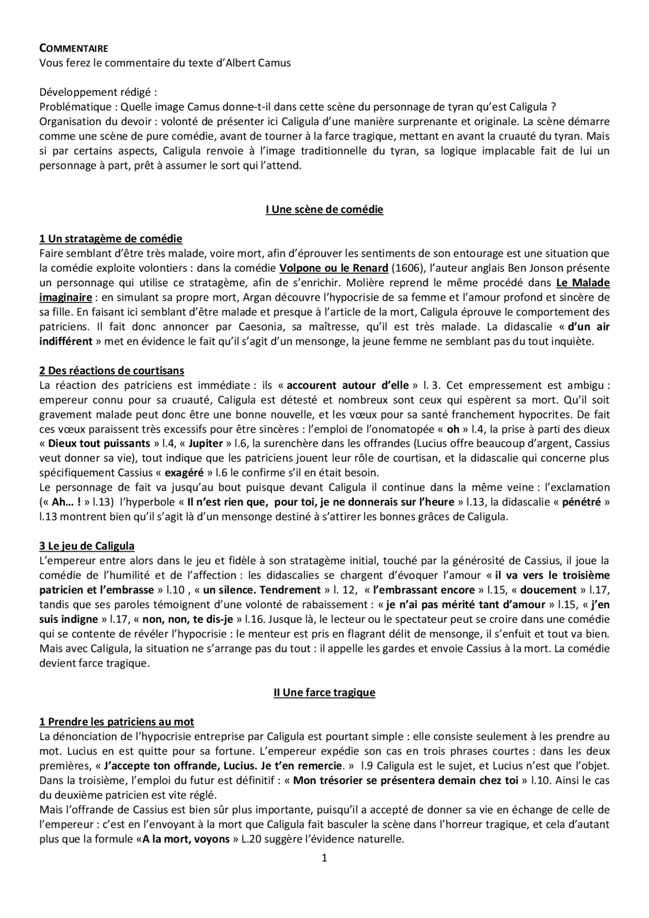 Caligula Commentaire Du Texte Dalbert Camus Lectures Littérature