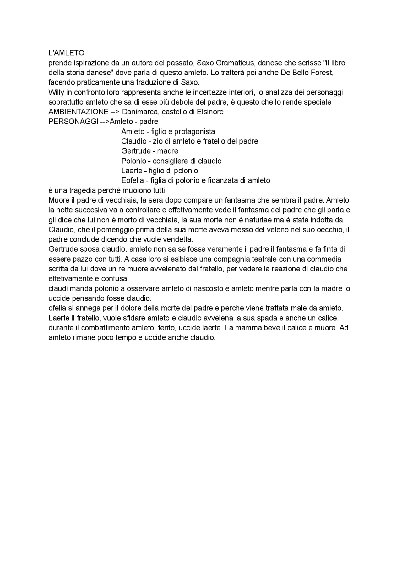 Piccolo Riassunto Su Amleto Docsity